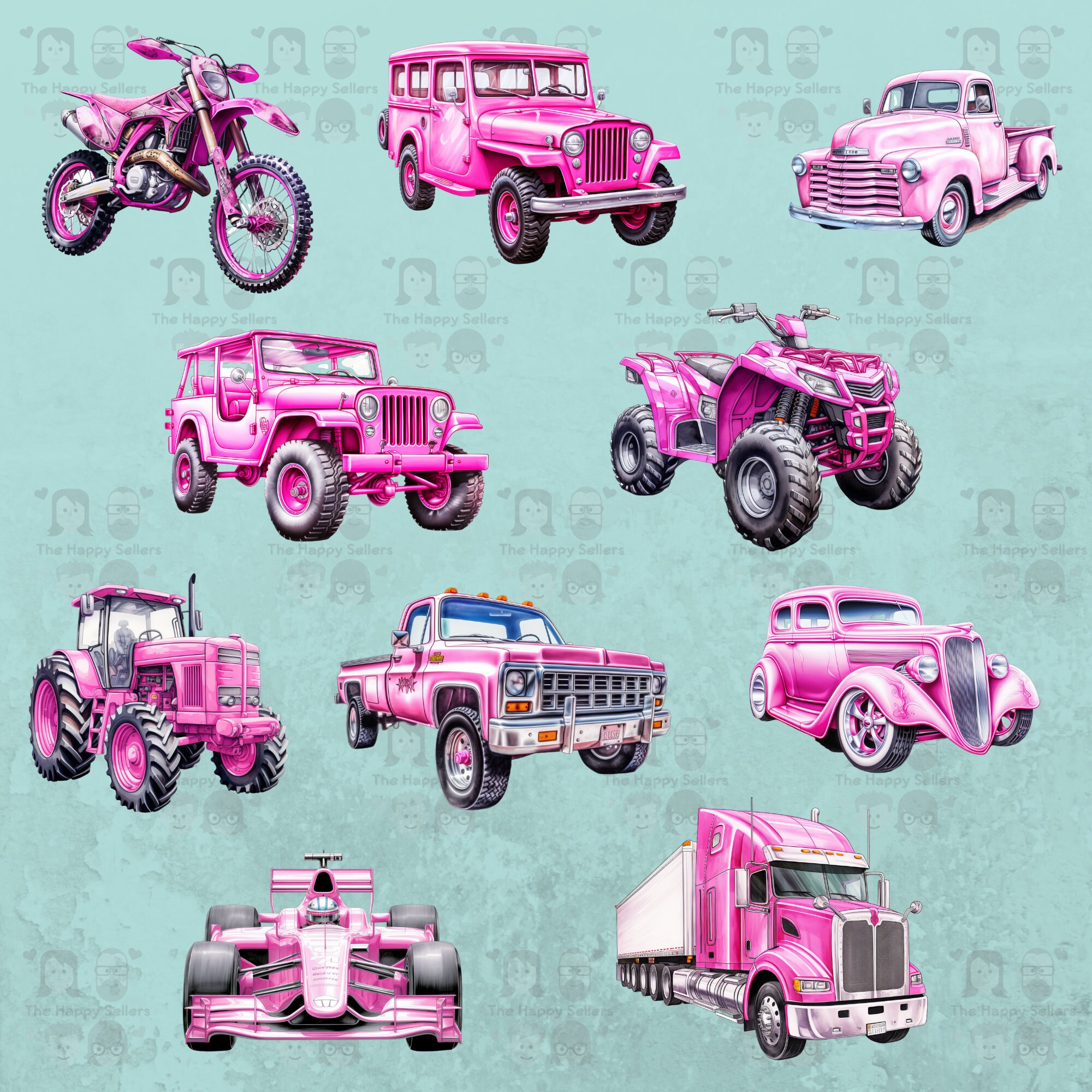40 Pink Vehicles Clipart Pack INSTANT DOWNLOAD 40 Pink Vehicle ...