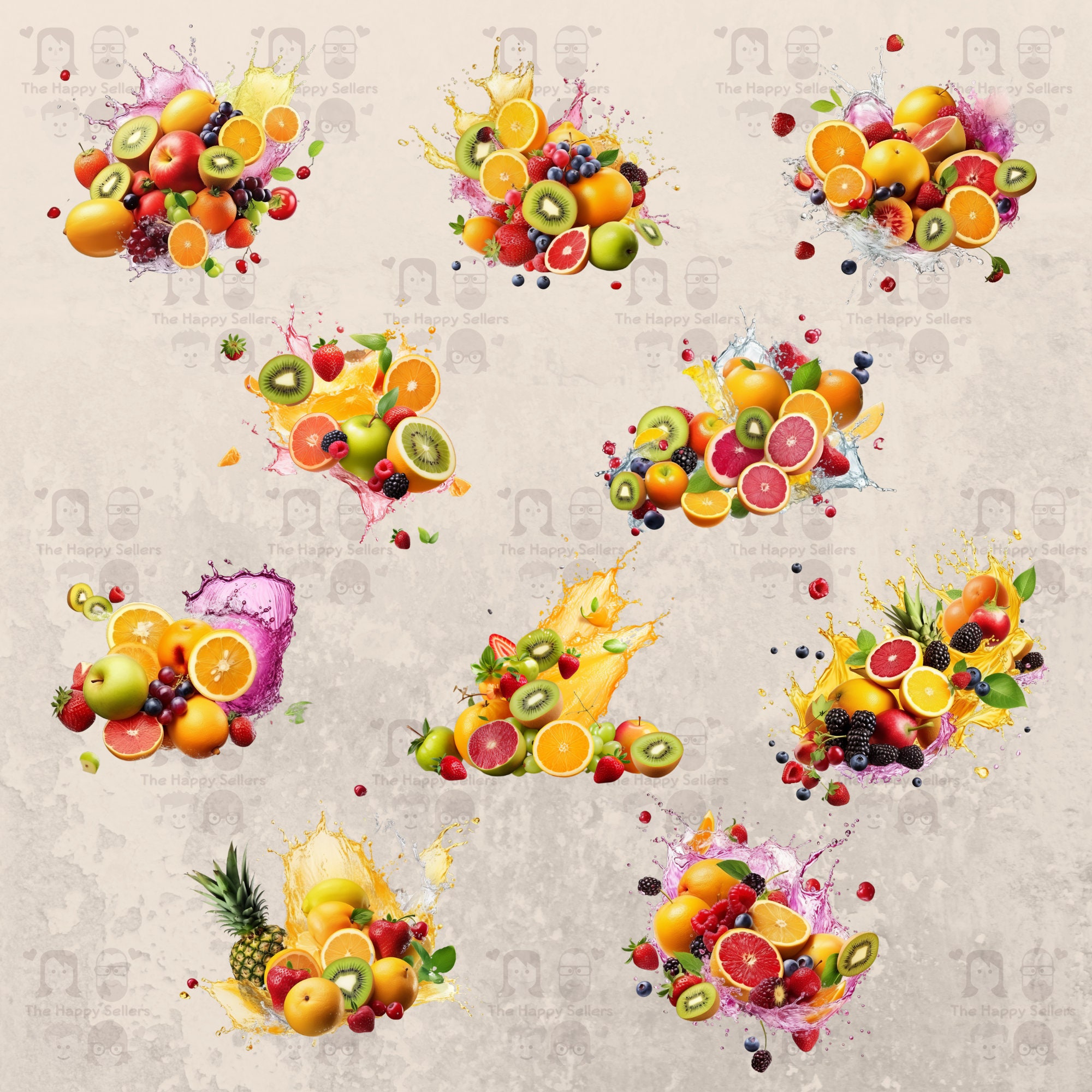 20 Fruits Splash Clipart Pack INSTANT DOWNLOAD 20 Illustrations of ...