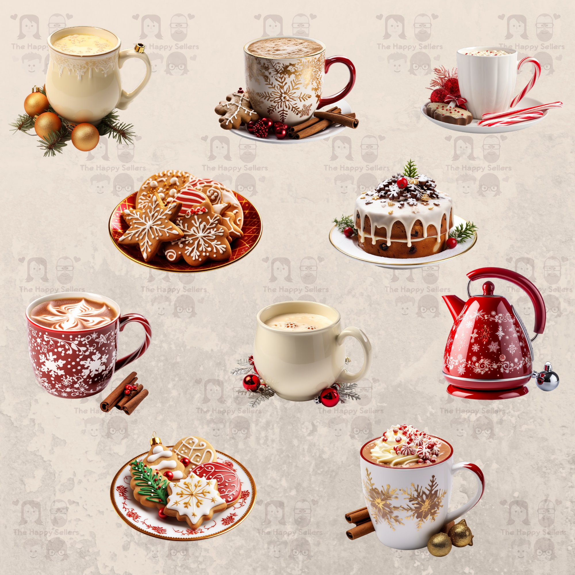 40 Christmas Mugs Clipart Pack INSTANT DOWNLOAD 40 Festive Holiday Mug ...