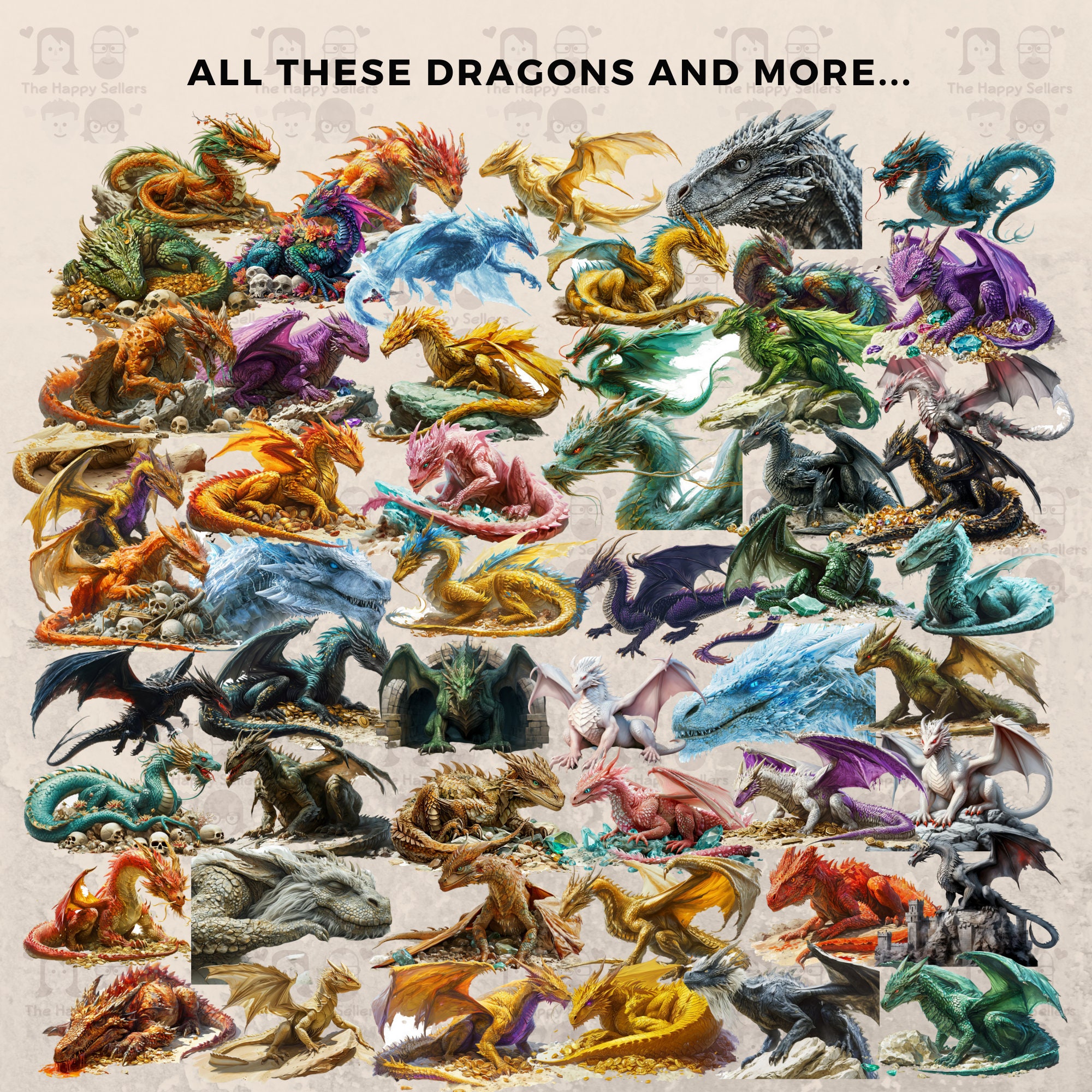 135 Dragons Clipart Bundle Instant Download, Mythical Creature ...