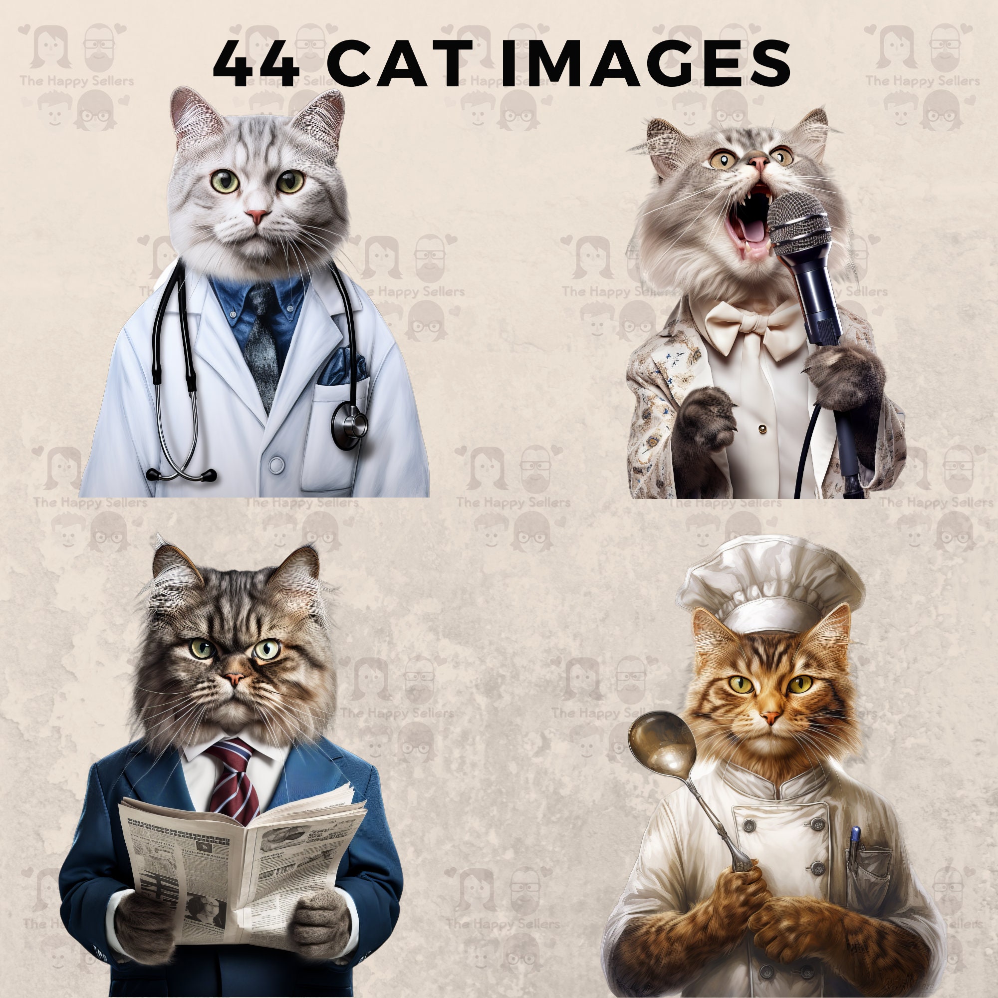 44 Cats at Work Clipart Pack INSTANT DOWNLOAD 44 Cat Illustrations, PNG ...
