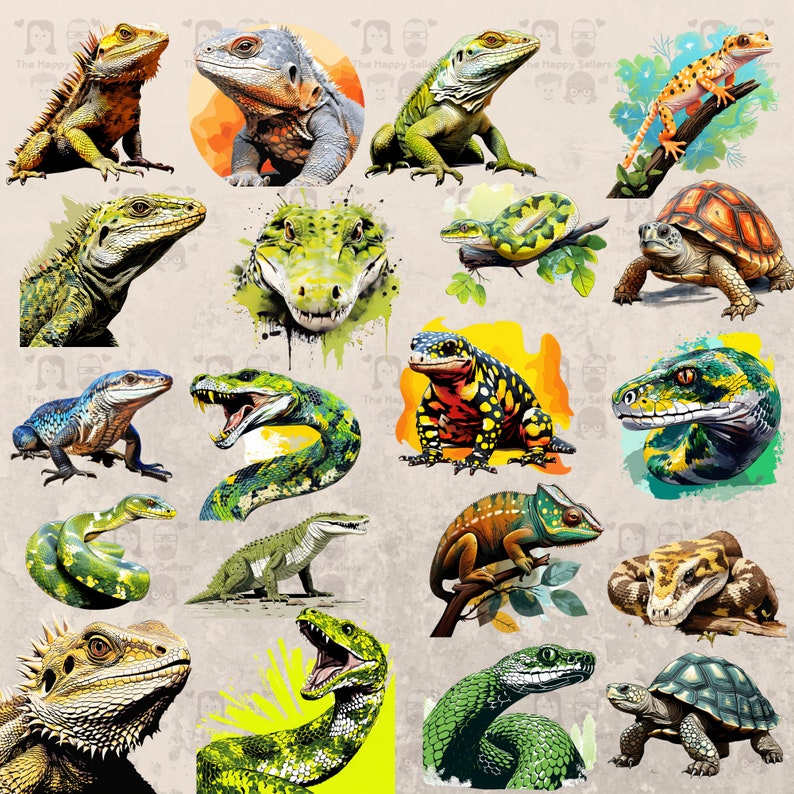 80 Reptiles Clipart Pack INSTANT DOWNLOAD 80 Diverse Reptile ...