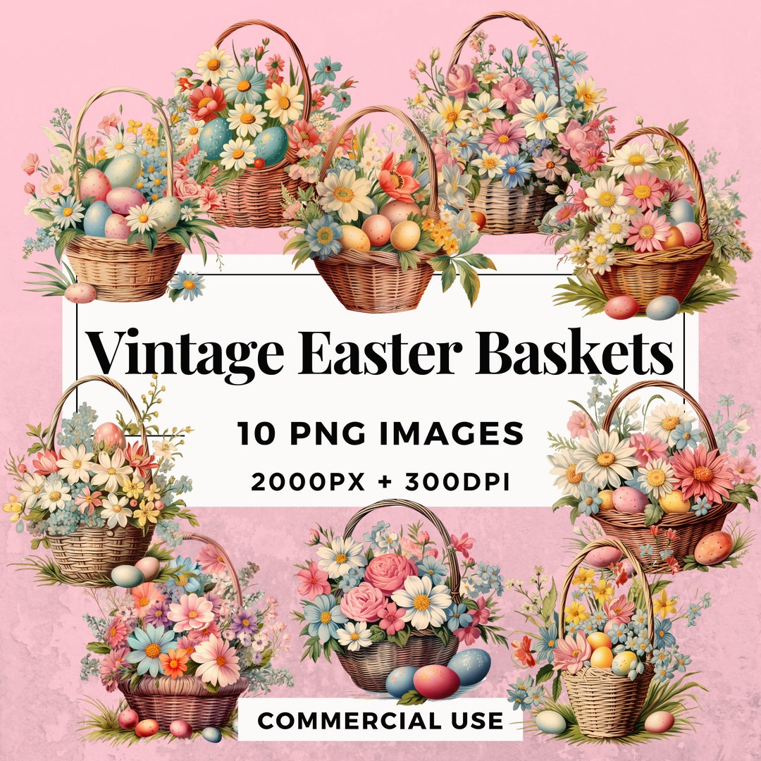 10 Vintage Easter Baskets Clipart Pack - INSTANT DOWNLOAD, PNG ...
