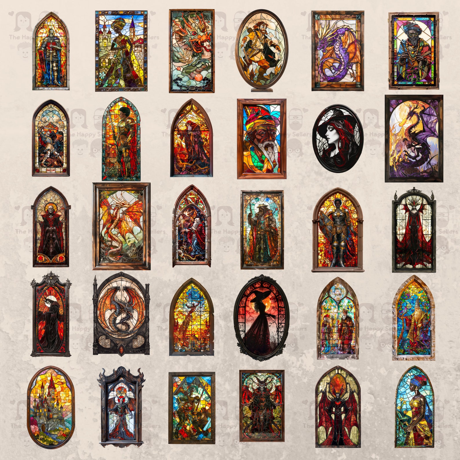 80 Fantasy Stained Glass Windows Clipart Pack - INSTANT DOWNLOAD, PNG ...
