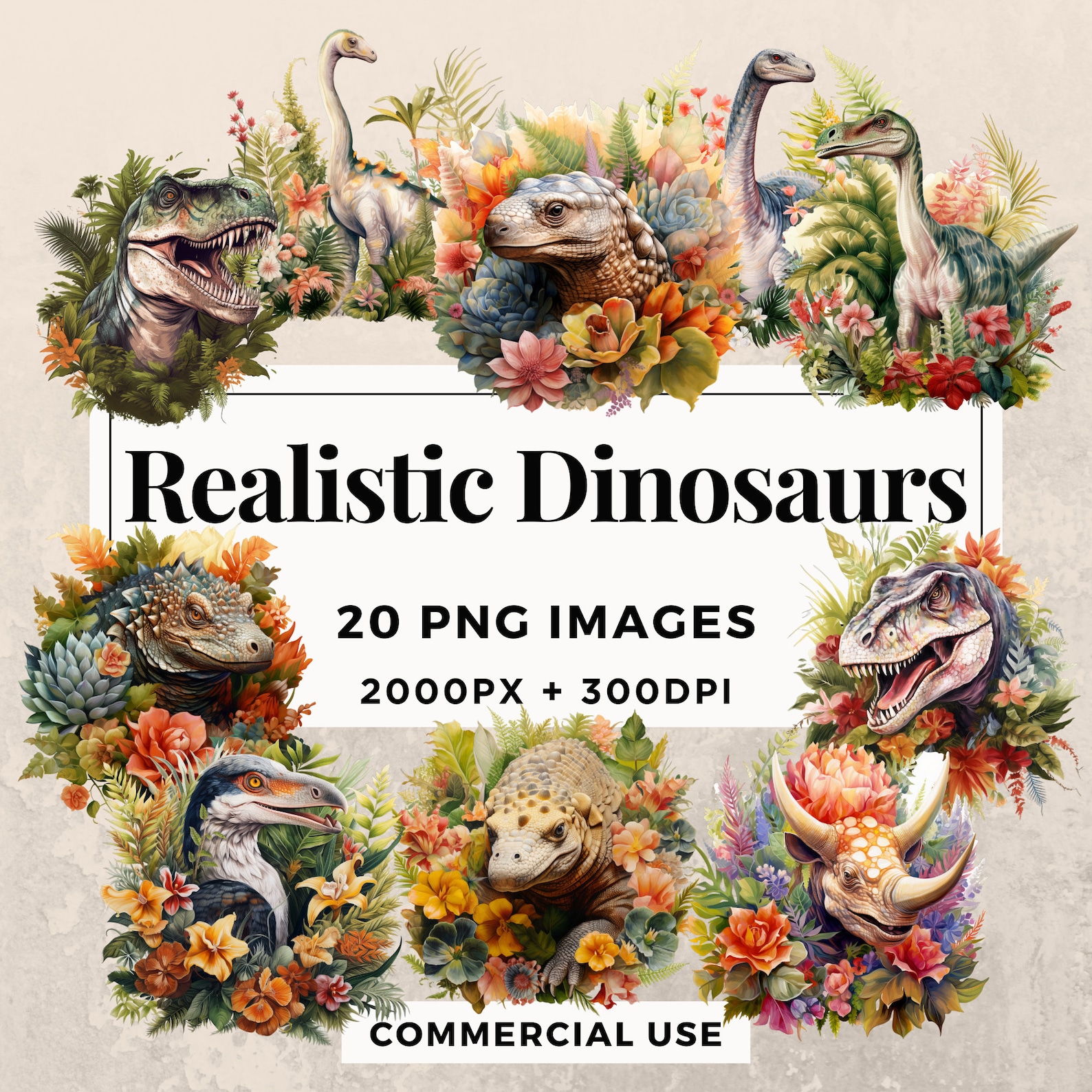 20 Realistic Dinosaurs Clipart Pack INSTANT DOWNLOAD 20 Realistic ...