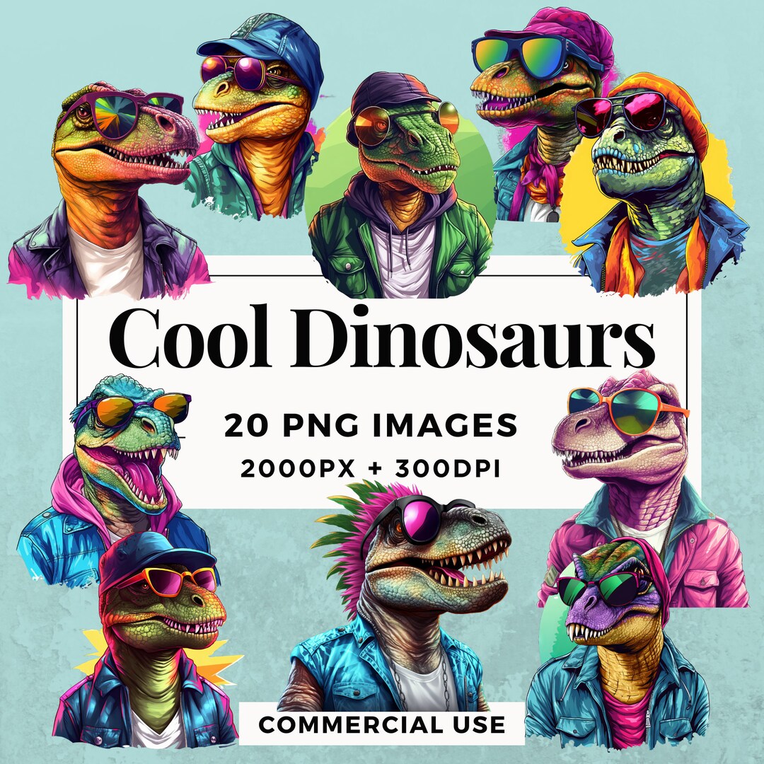 20 Cool Dinosaurs Clipart Pack INSTANT DOWNLOAD 20 Rad Dinosaur ...
