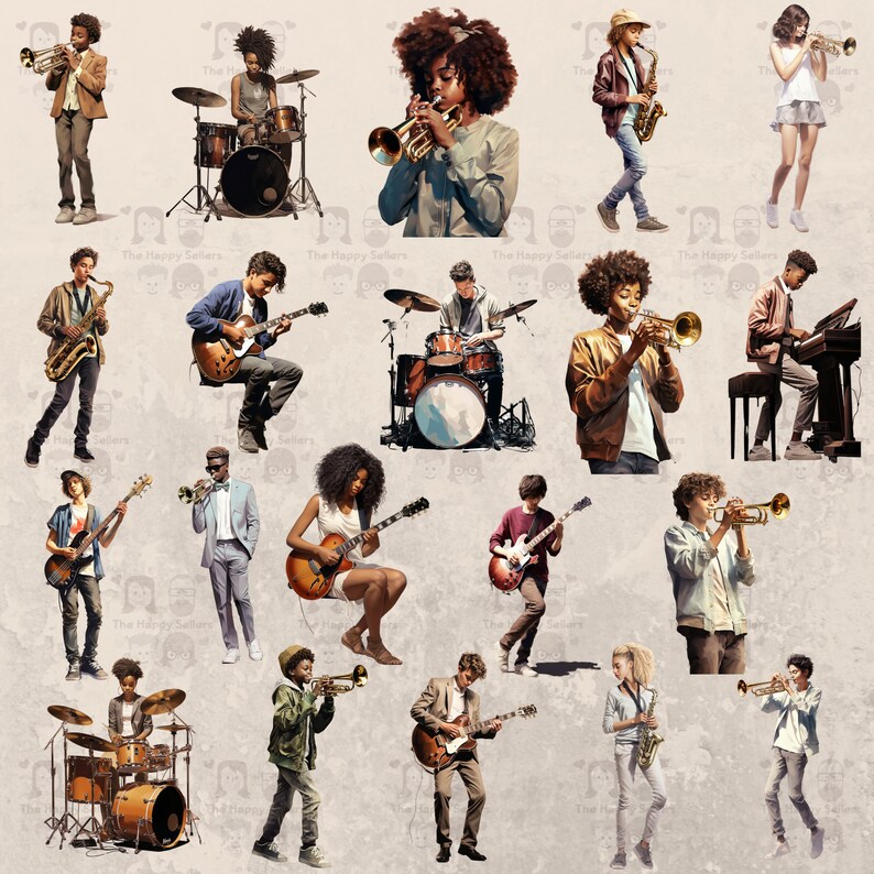 50 Young Jazz Musicians Clipart Pack INSTANT DOWNLOAD 50 Jazz Musician ...