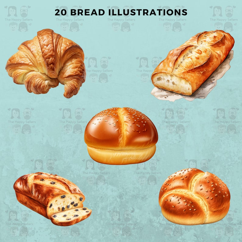 20 Breads Clipart Pack INSTANT DOWNLOAD 20 Delectable Bread - Etsy