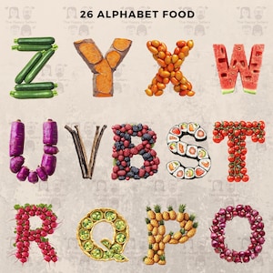 26 Alphabet Food Clipart Pack INSTANT DOWNLOAD 26 Food-themed Letters ...