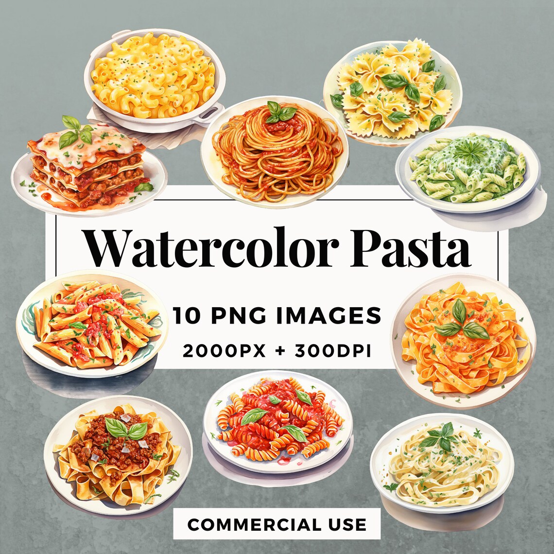 10 Watercolor Pasta Clipart Pack INSTANT DOWNLOAD 10 Delectable Pasta ...