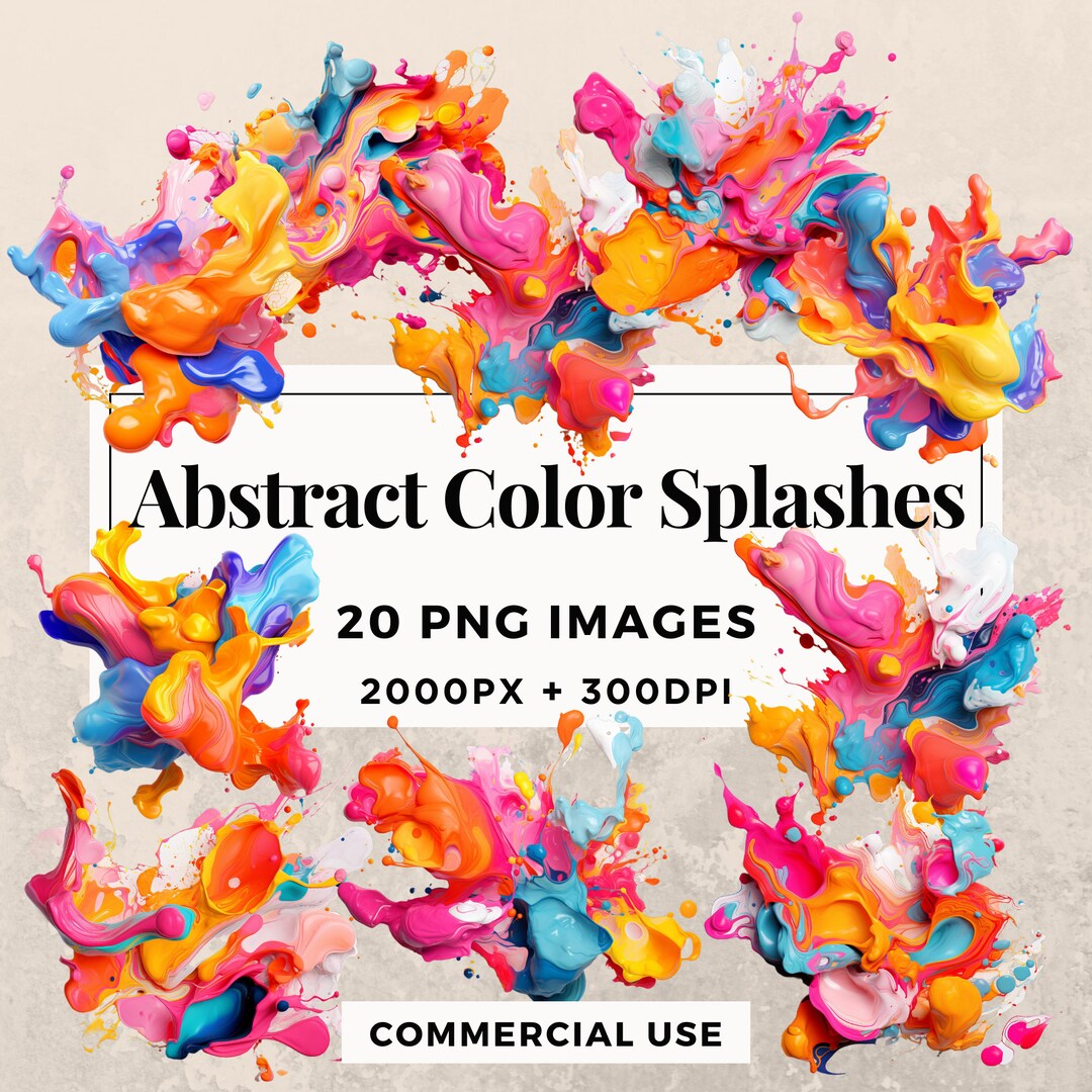 20 Abstract Color Splashes Clipart Pack - INSTANT DOWNLOAD, PNG ...