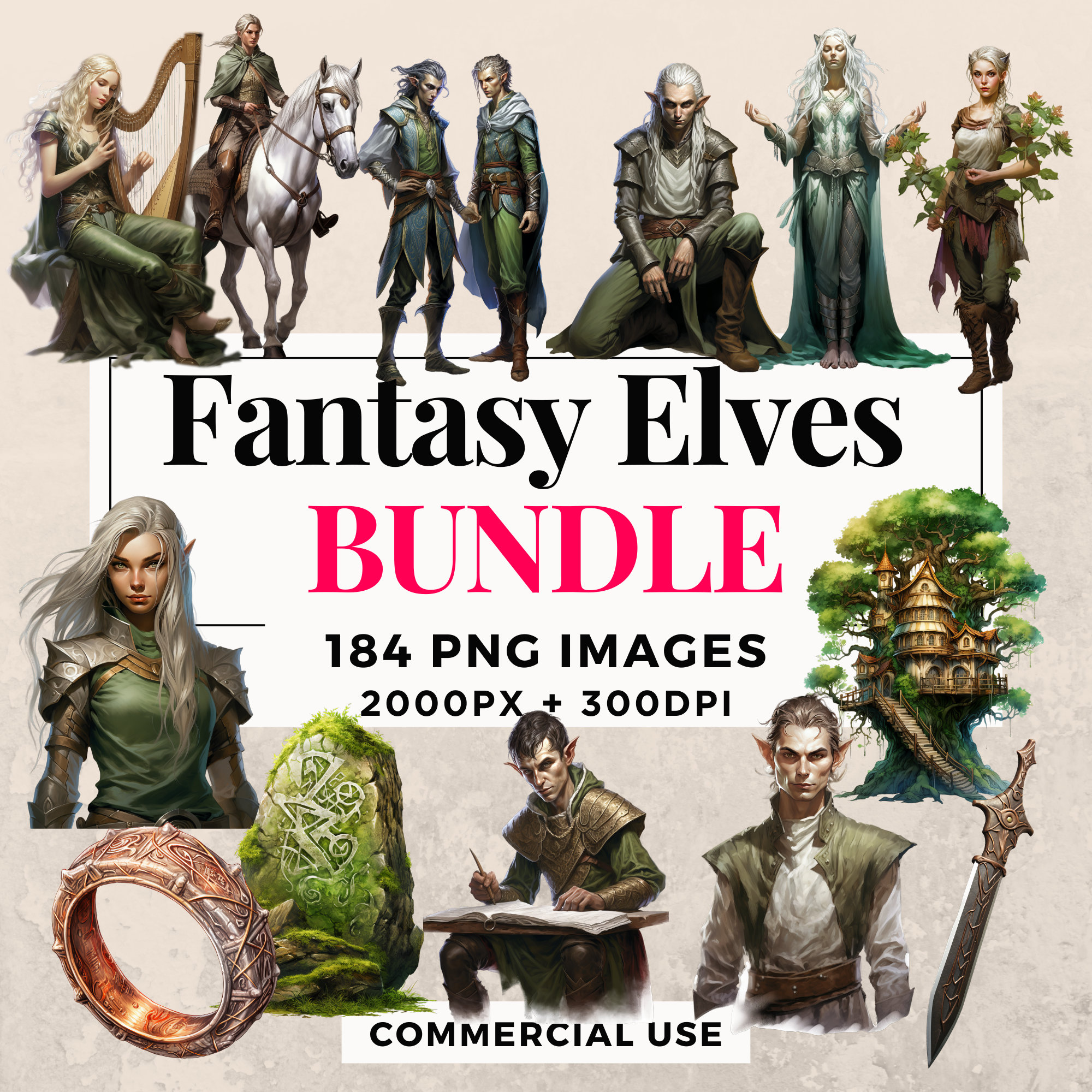 184 Fantasy Elves Clipart Bundle - Instant Download, Enchanting Elf ...