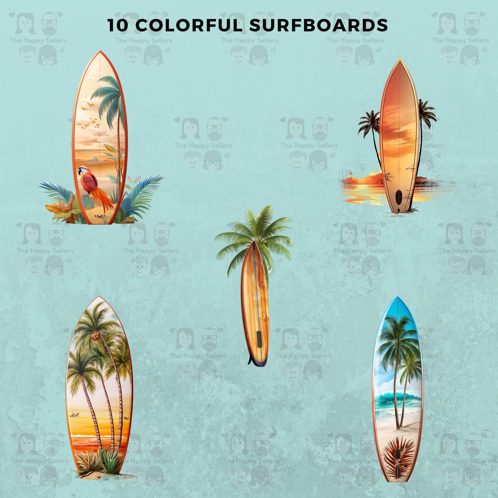 10 Colorful Surfboards Clipart Pack INSTANT DOWNLOAD 10 Vibrant ...