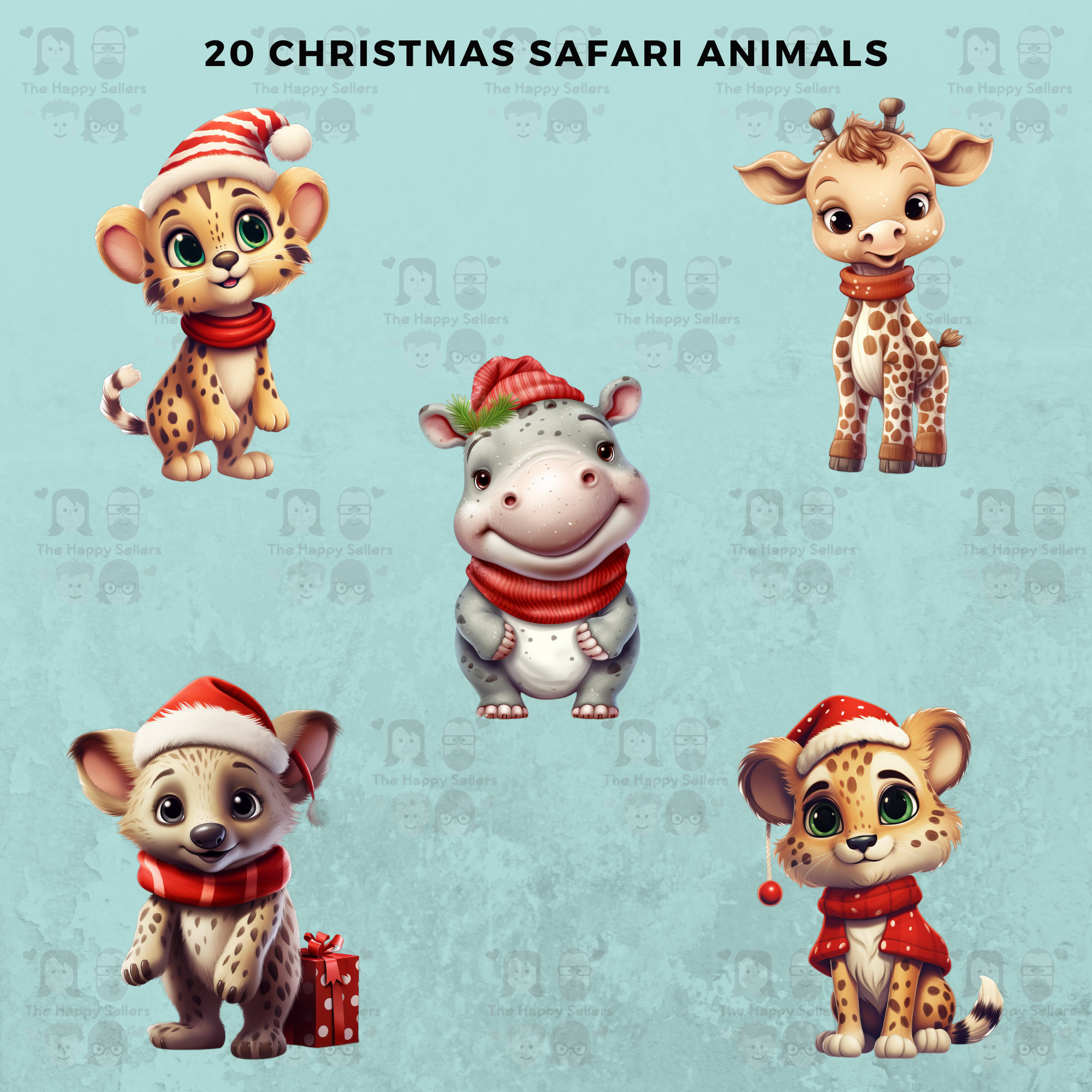 20 Christmas Safari Animals Clipart Pack INSTANT DOWNLOAD 20 - Etsy