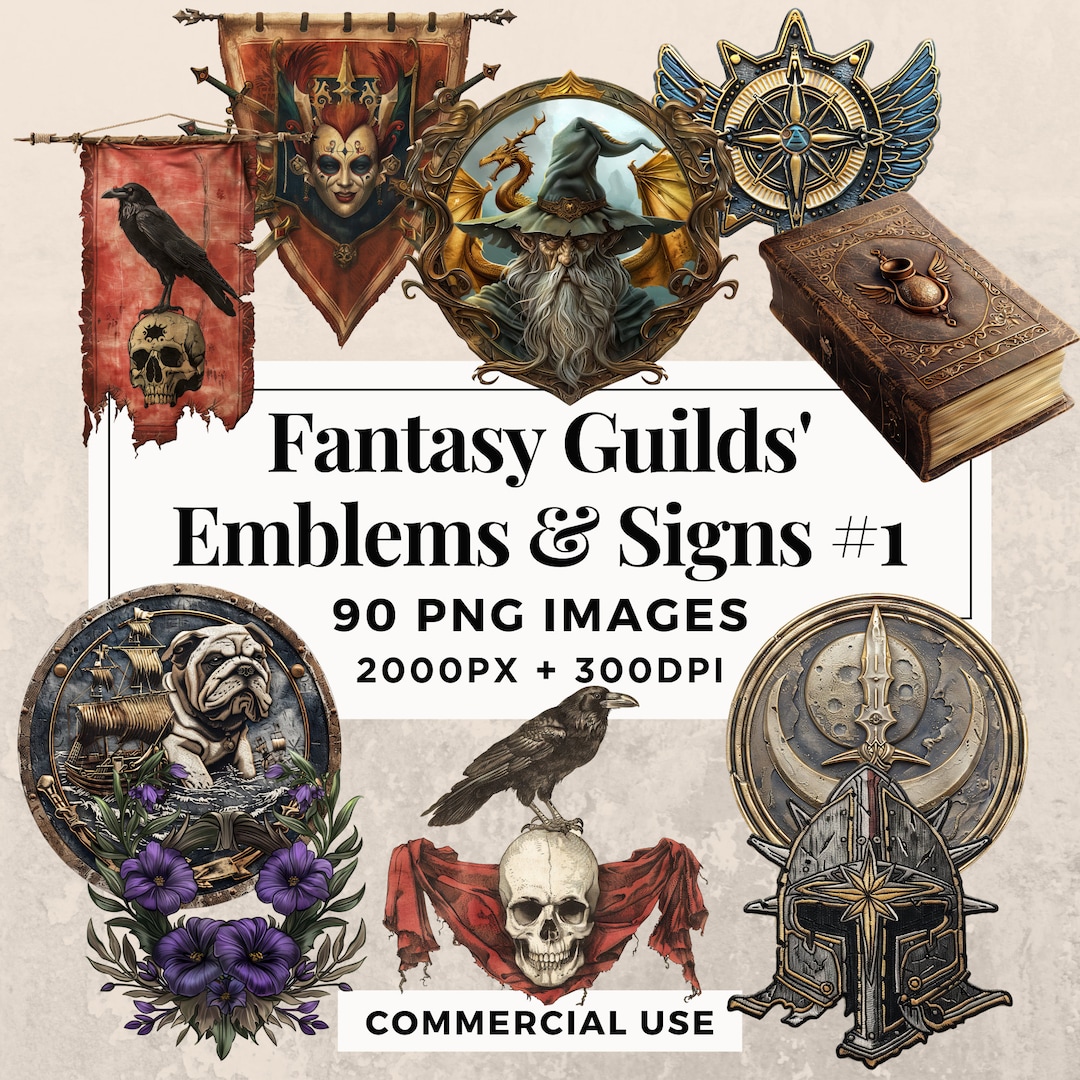 90 Fantasy Guilds' Emblems & Signs #1 Clipart Pack INSTANT DOWNLOAD 90 ...