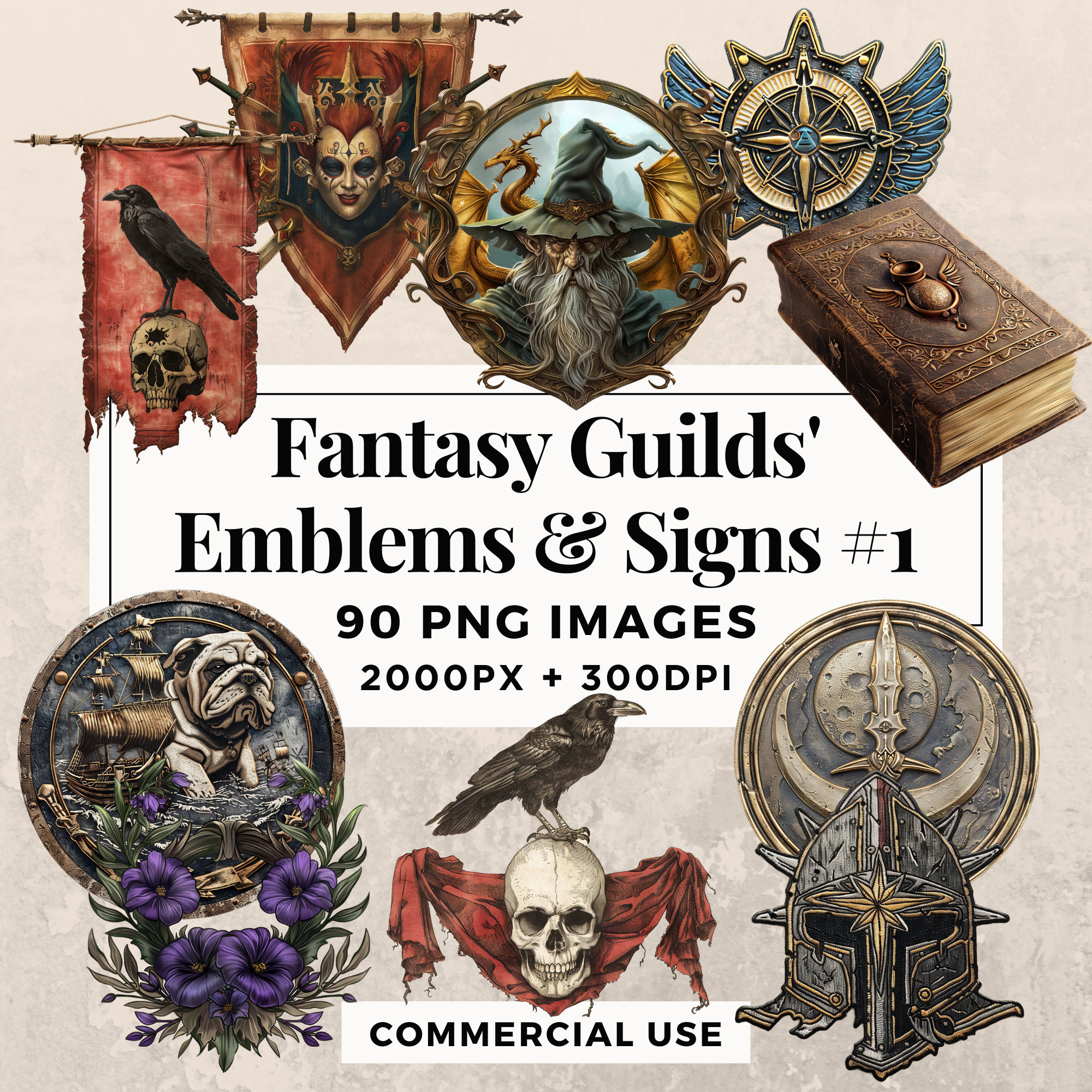 90 Fantasy Guilds' Emblems & Signs 1 Clipart Pack INSTANT DOWNLOAD 90 ...