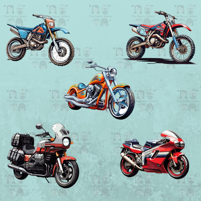 20 Motorbikes Clipart Pack INSTANT DOWNLOAD 20 Motorcycle Illustrations ...