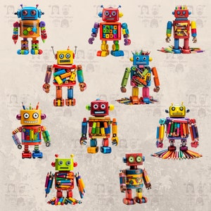 40 Crayon Robots Clipart Pack INSTANT DOWNLOAD 40 Playful Crayon Robot ...