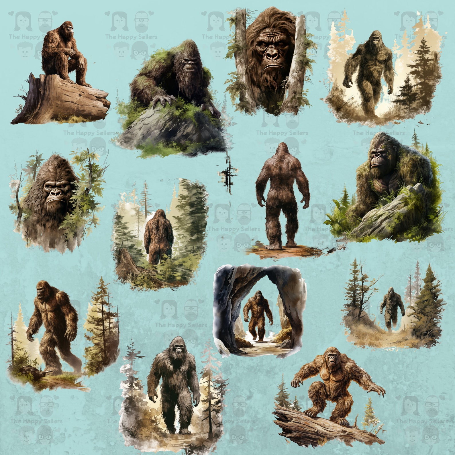 50 Bigfoot Clipart Pack INSTANT DOWNLOAD 50 Sasquatch Illustrations ...