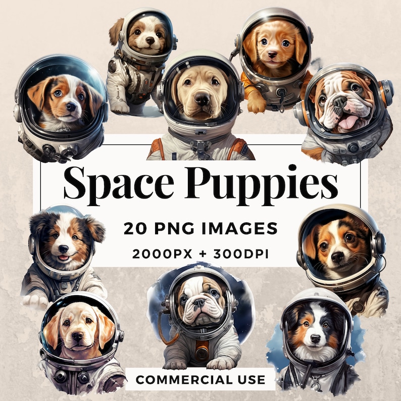 20 Space Puppies Clipart Pack INSTANT DOWNLOAD 20 Adorable Cosmic ...