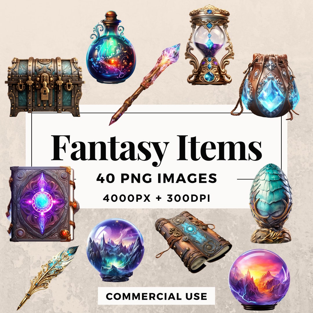 40 Fantasy Items Clipart Pack INSTANT DOWNLOAD 40 Magical Illustrations ...