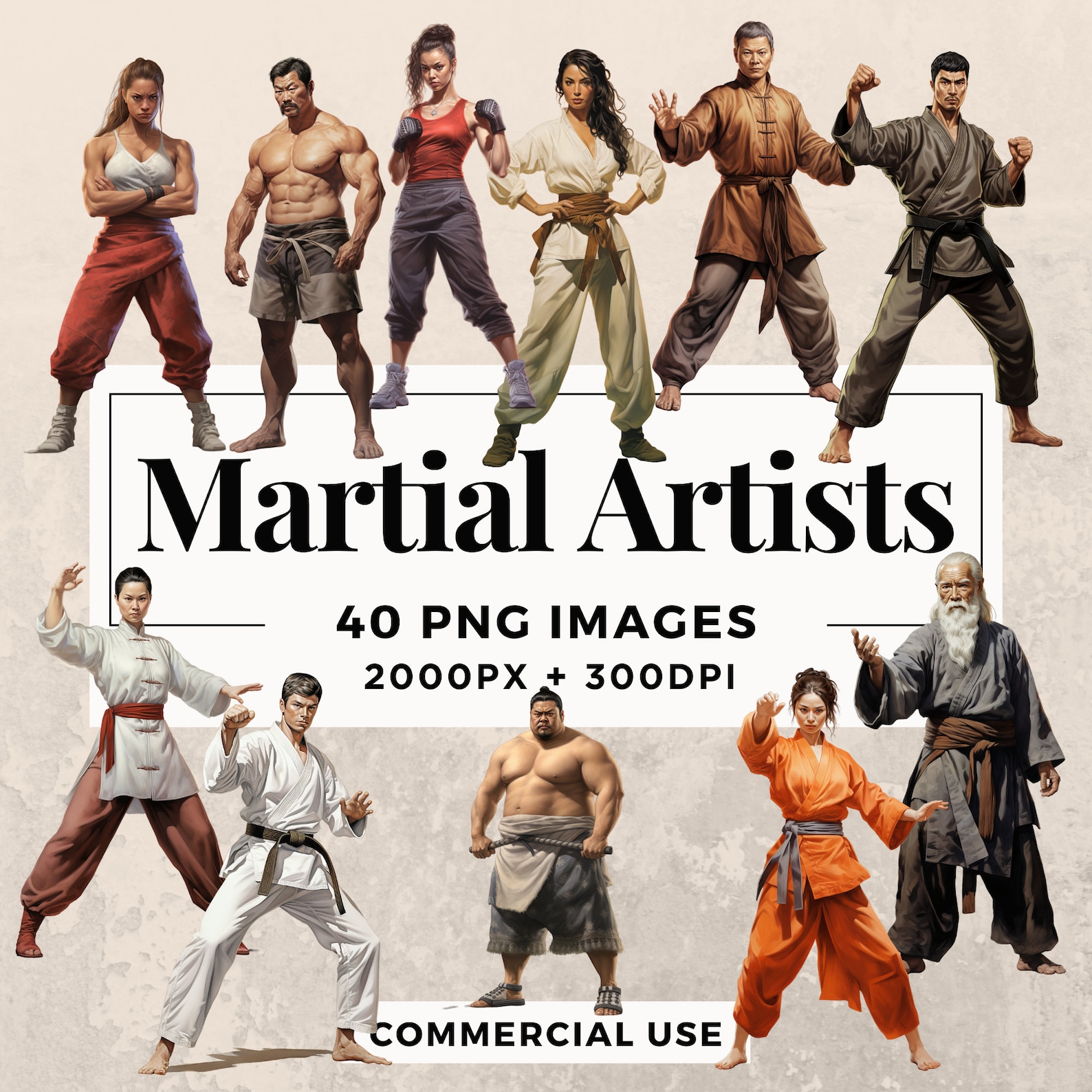 40 Martial Artists Clipart Pack INSTANT DOWNLOAD 40 Dynamic Martial ...