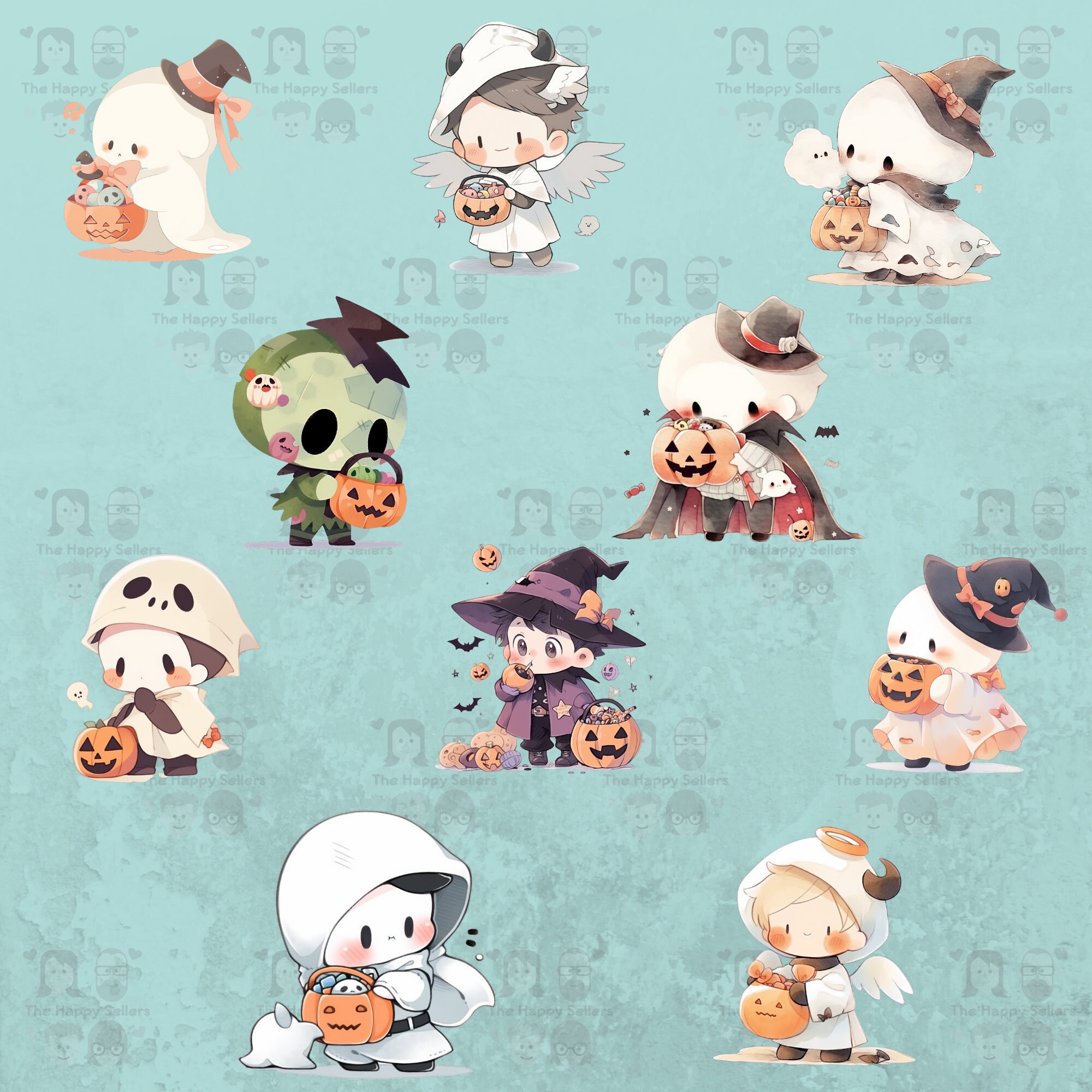 40 Cute Halloween Characters Clipart Pack INSTANT DOWNLOAD 40 Halloween ...