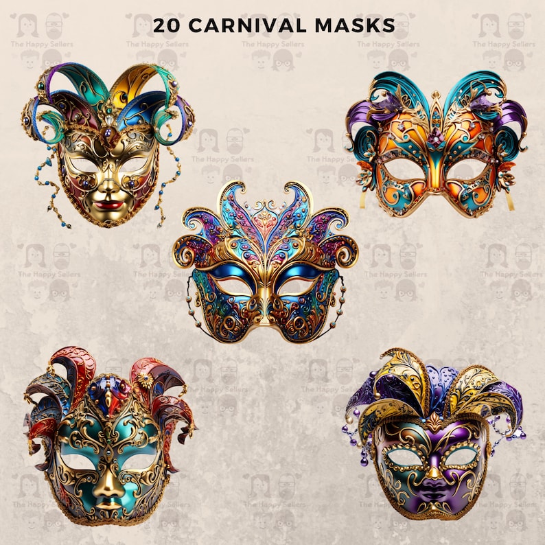 20 Carnival Masks Clipart Pack INSTANT DOWNLOAD 20 Vibrant Carnival ...