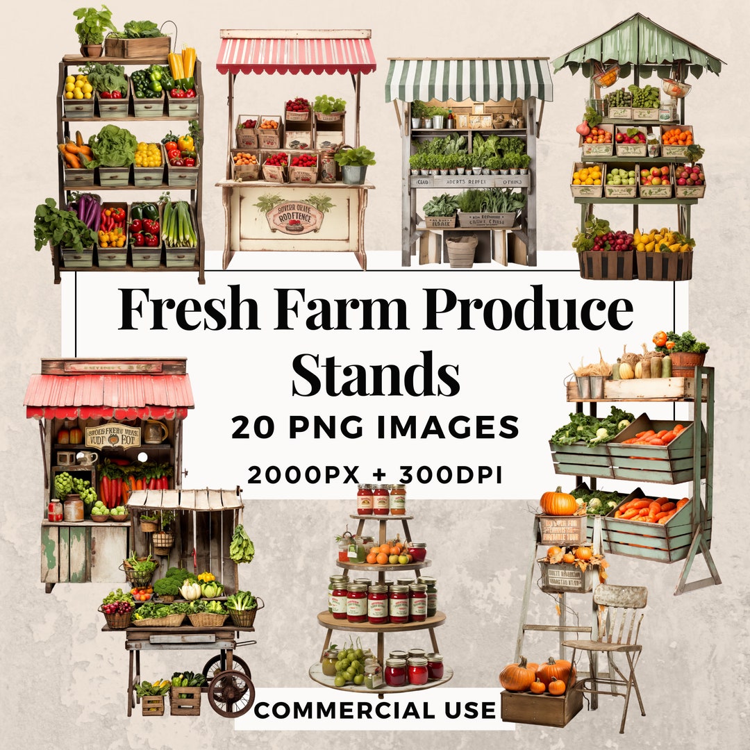 20 Fresh Farm Produce Stands Clipart Pack - INSTANT DOWNLOAD, PNG ...