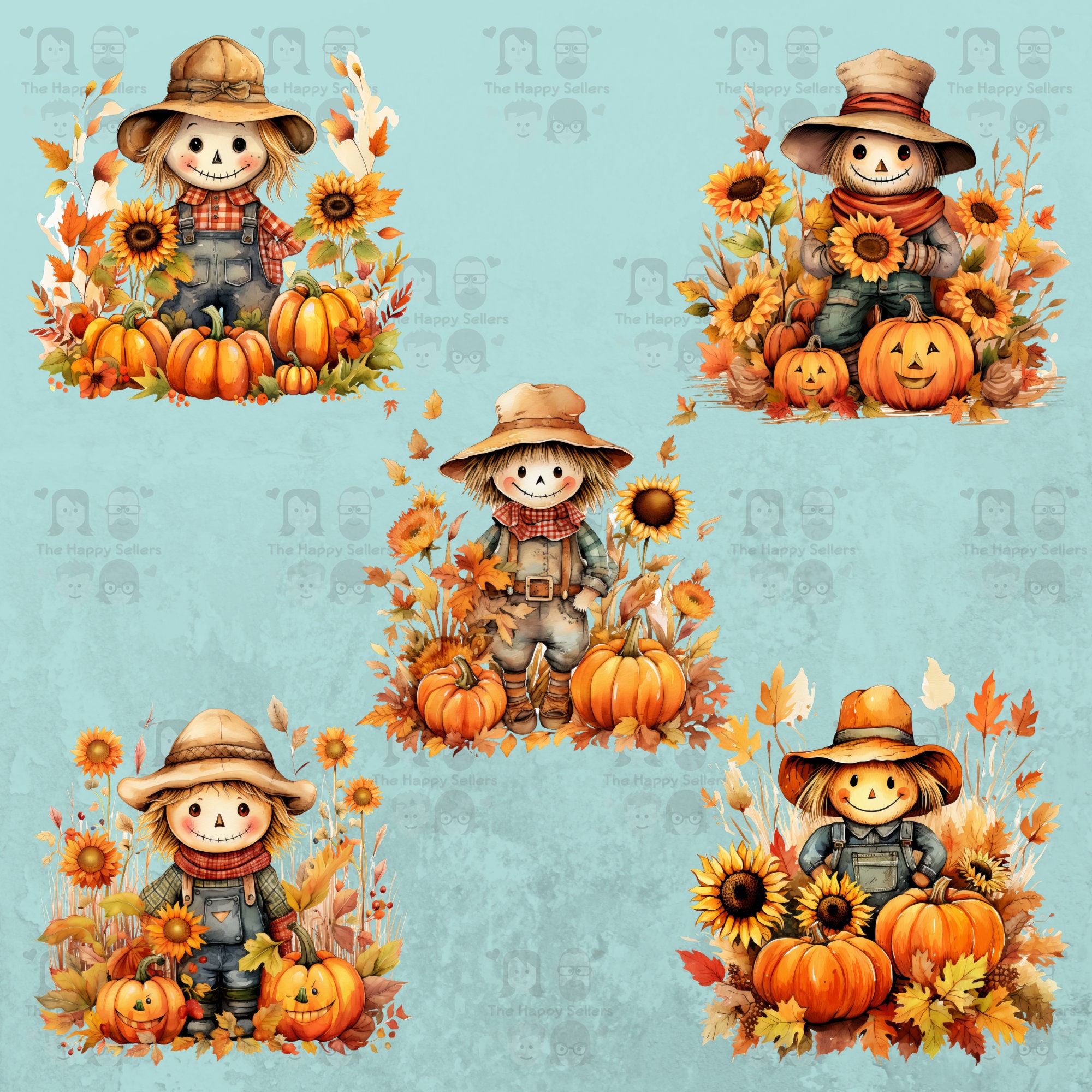 20 Cute Scarecrows Clipart Pack INSTANT DOWNLOAD 20 Adorable Scarecrow ...