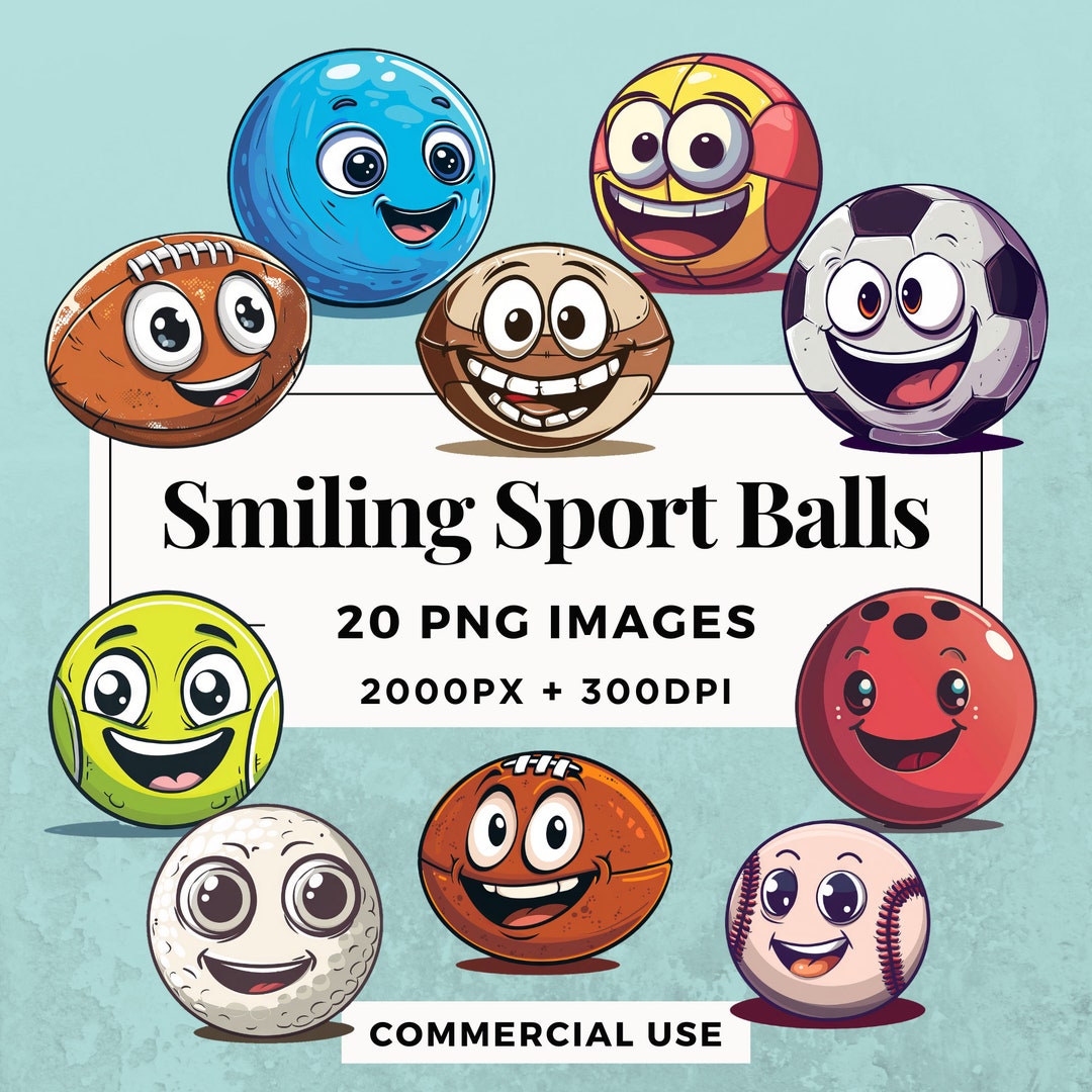 20 Smiling Sport Balls Clipart Pack INSTANT DOWNLOAD 20 Fun Sport Ball ...