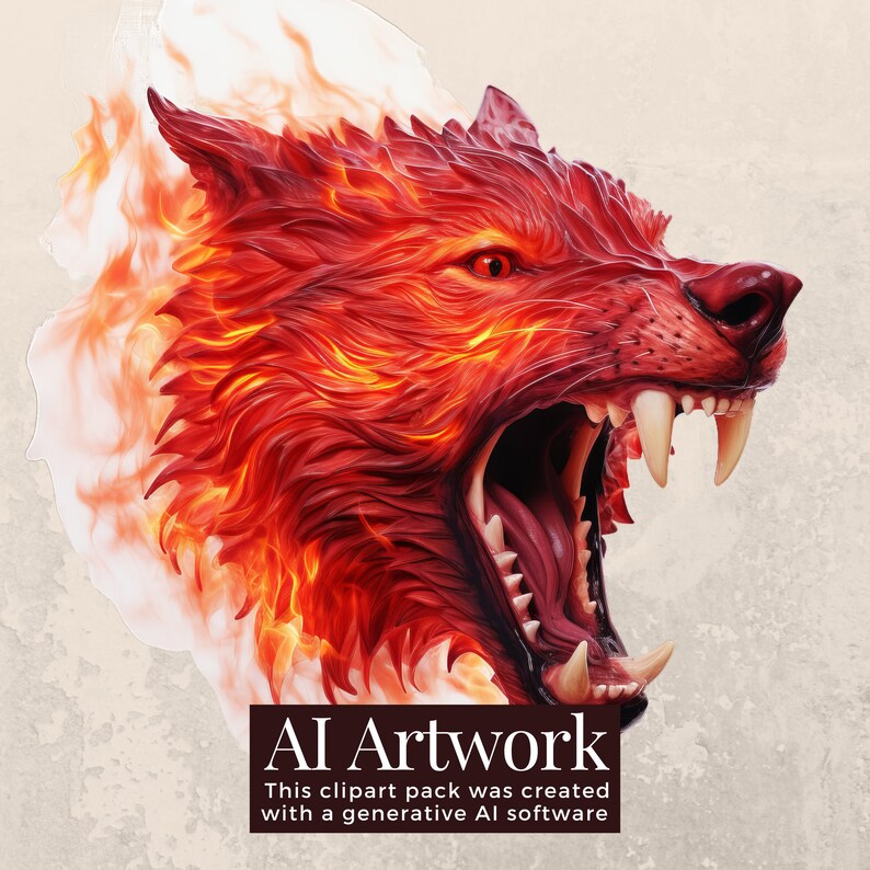 10 Fire Wolves Clipart Pack INSTANT DOWNLOAD 10 Fierce Fire Wolf ...