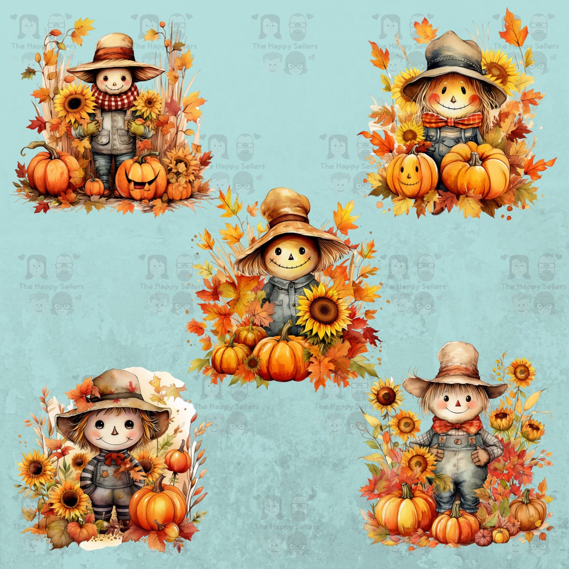 20 Cute Scarecrows Clipart Pack INSTANT DOWNLOAD 20 Adorable Scarecrow ...