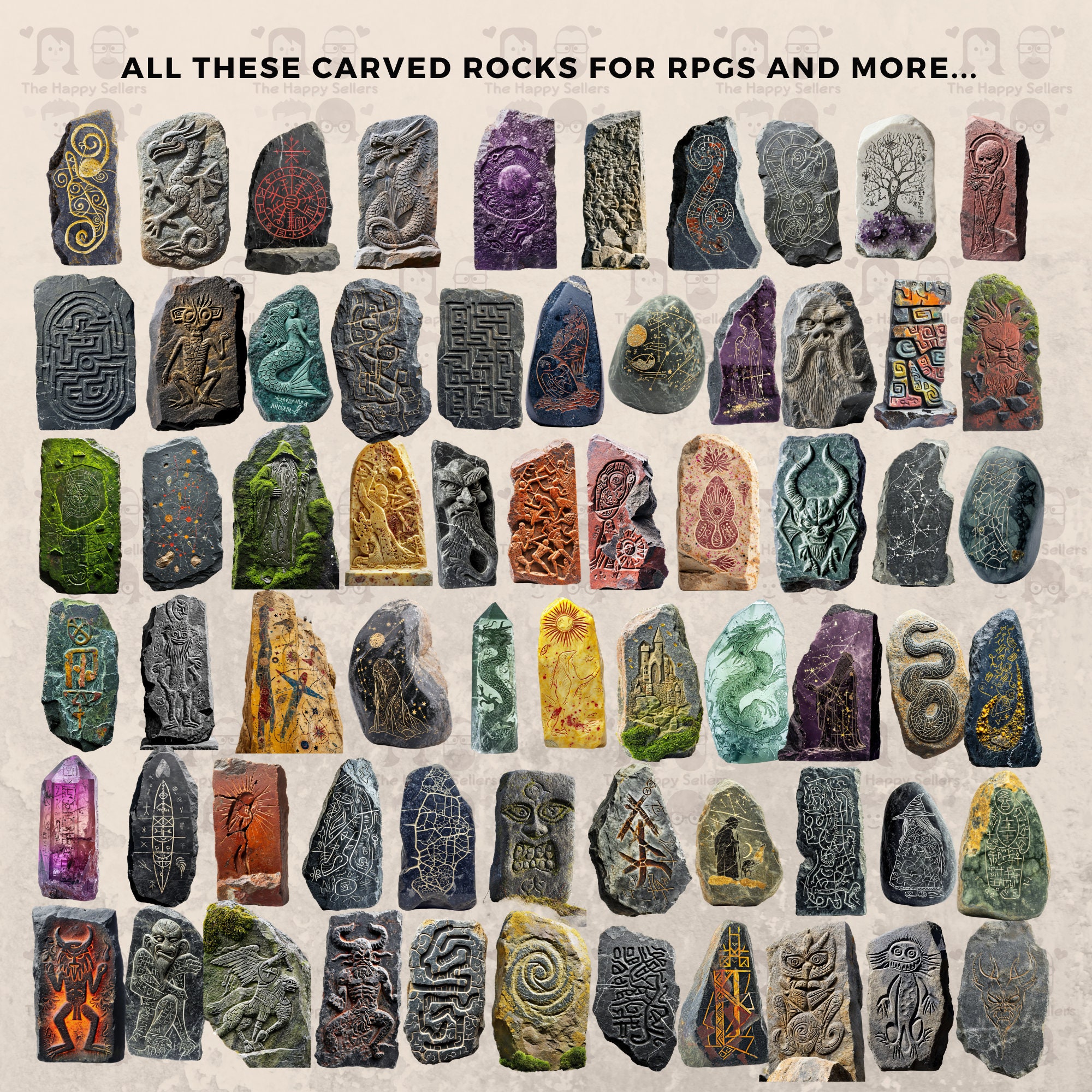 128 Carved Rocks for Rpgs Clipart Bundle - Instant Download, PNG Images ...