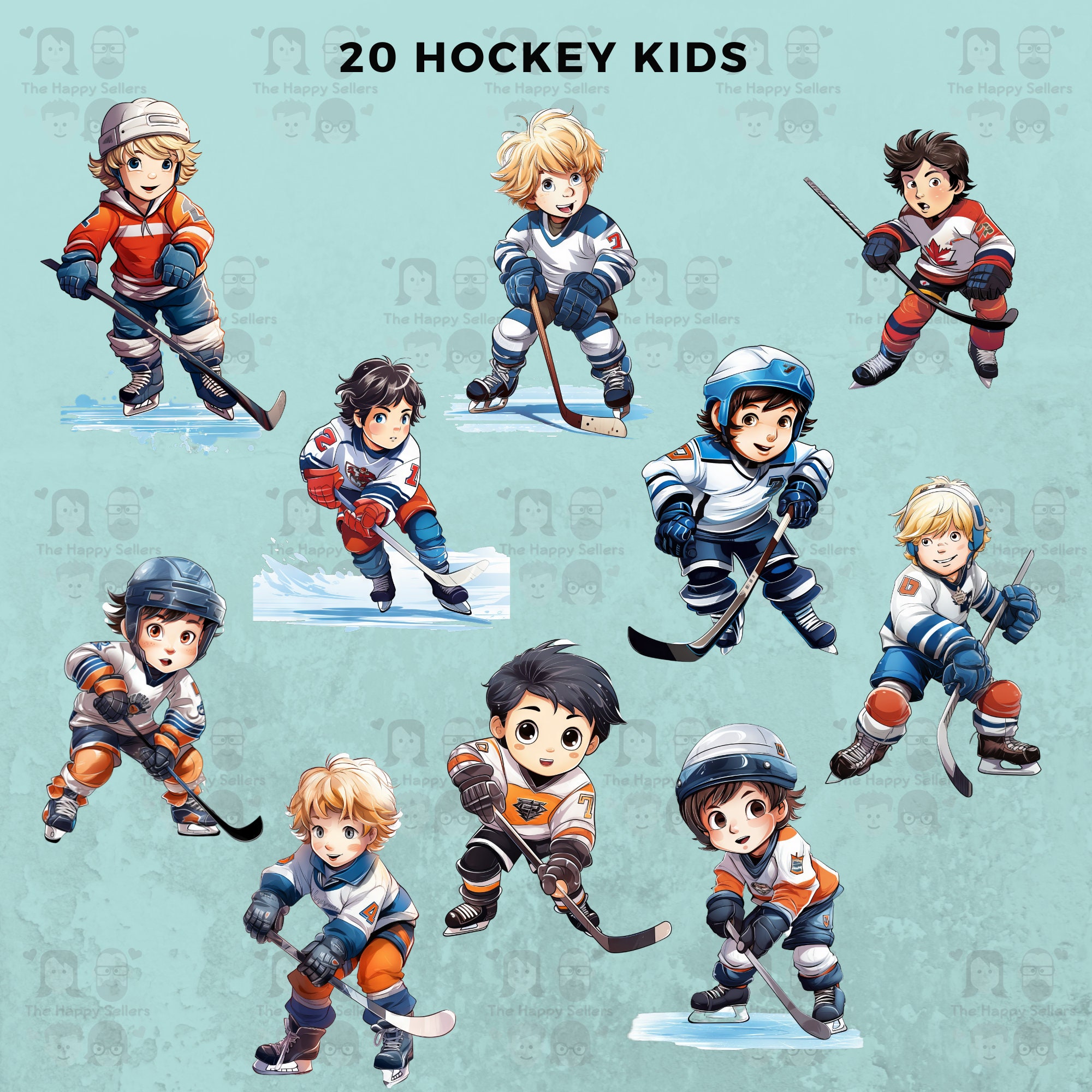 20 Hockey Kids Clipart Pack INSTANT DOWNLOAD 20 Energetic Hockey ...