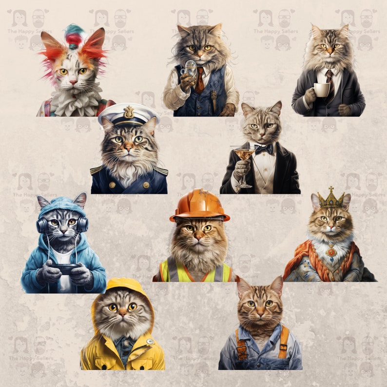 44 Cats at Work Clipart Pack INSTANT DOWNLOAD 44 Cat Illustrations, PNG ...
