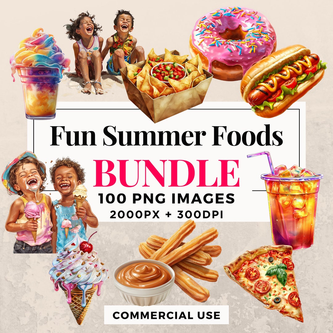 100 Fun Summer Foods Clipart Bundle Instant Download, PNG Images ...