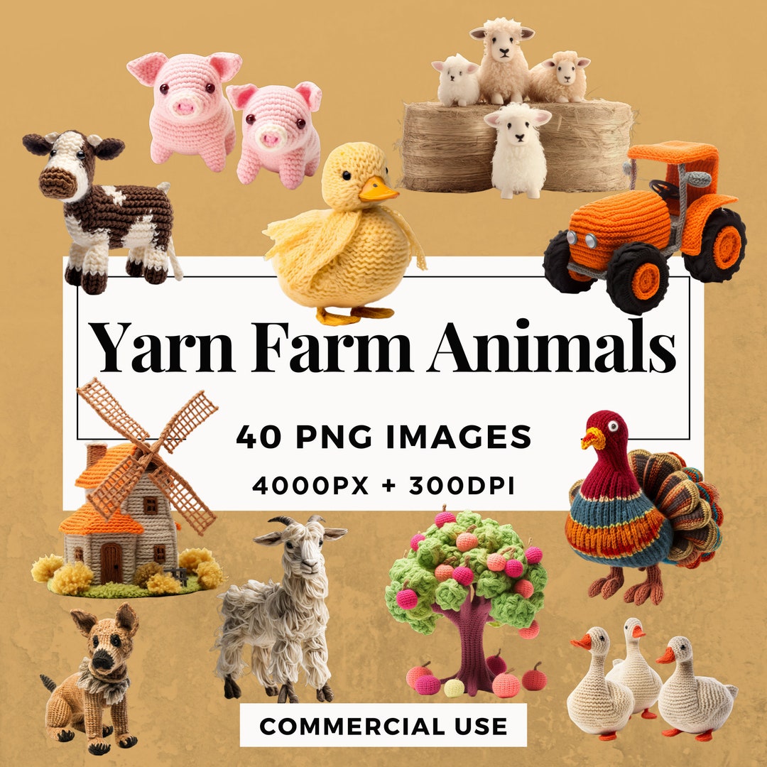 40 Yarn Farm Animals Clipart Pack INSTANT DOWNLOAD Yarn Animal ...