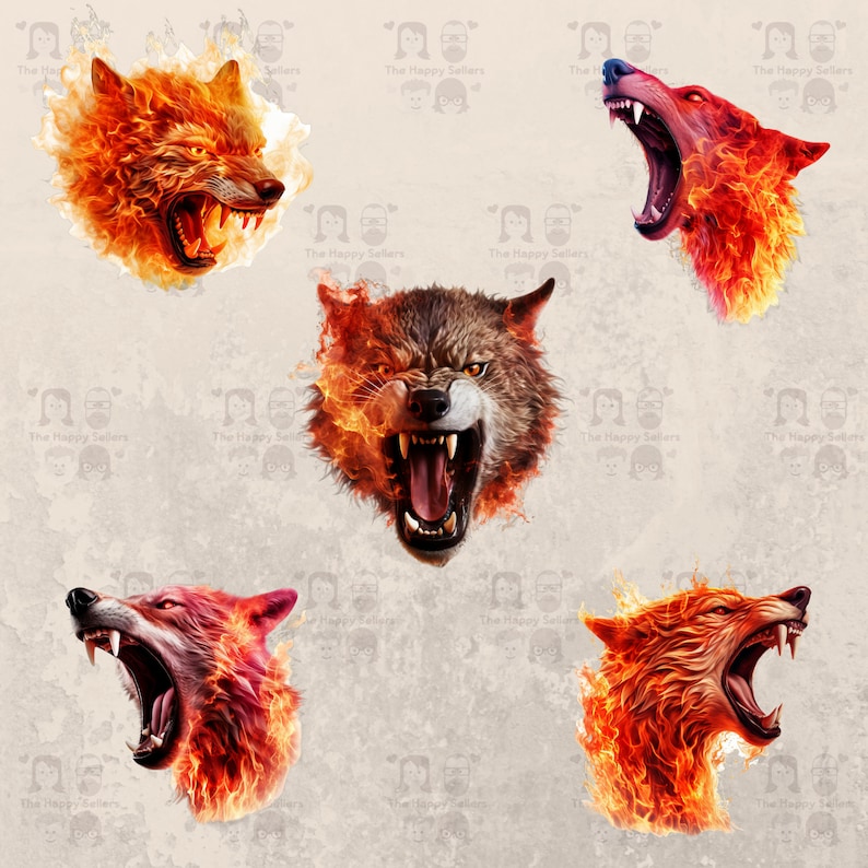 10 Fire Wolves Clipart Pack INSTANT DOWNLOAD 10 Fierce Fire Wolf ...