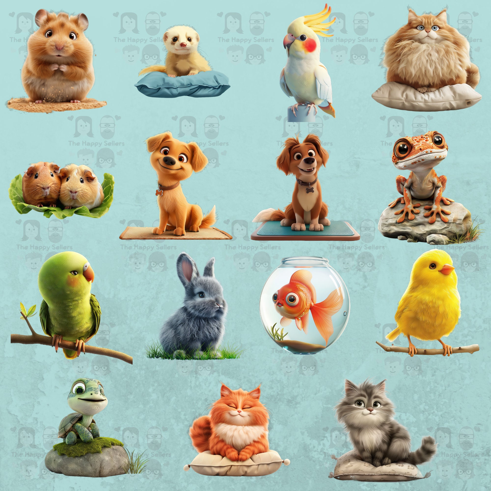 25 Cute Cartoon Pets Clipart Pack INSTANT DOWNLOAD 25 Adorable Cartoon ...