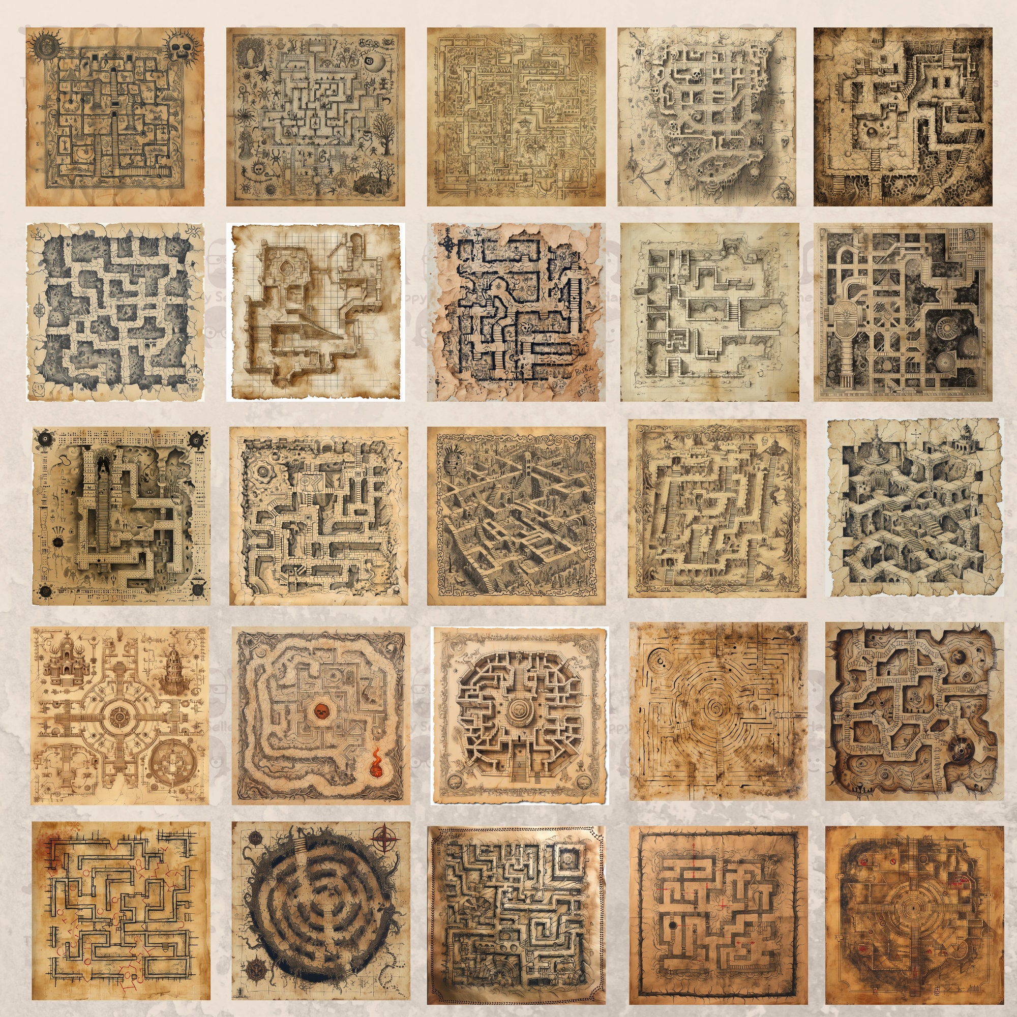 70 Fantasy Labyrinth Maps for RPG Clipart Pack INSTANT DOWNLOAD 70 ...
