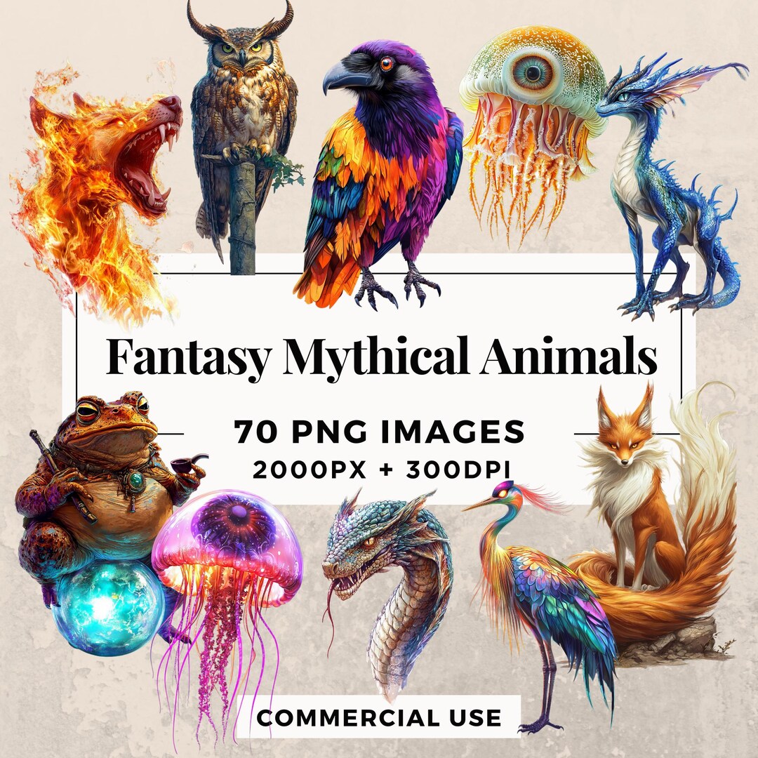 70 Mythical Animals Clipart Pack INSTANT DOWNLOAD 70 Fantasy Creatures ...