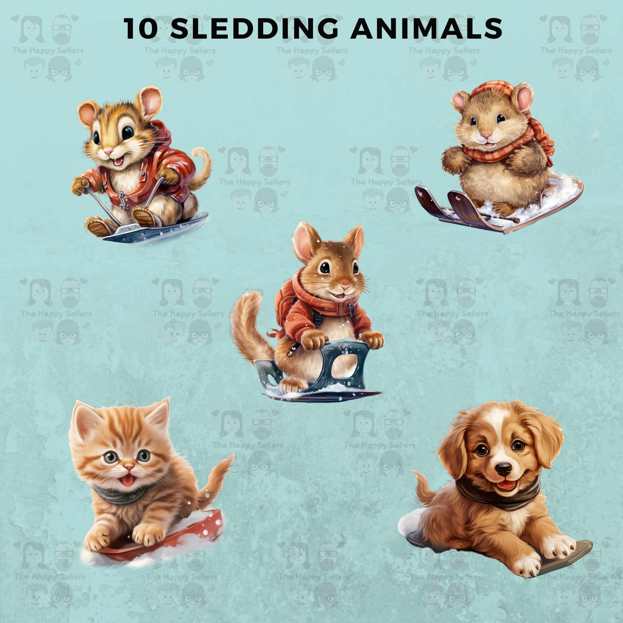 10 Sledding Animals Clipart Pack INSTANT DOWNLOAD 10 Sledding Animal ...