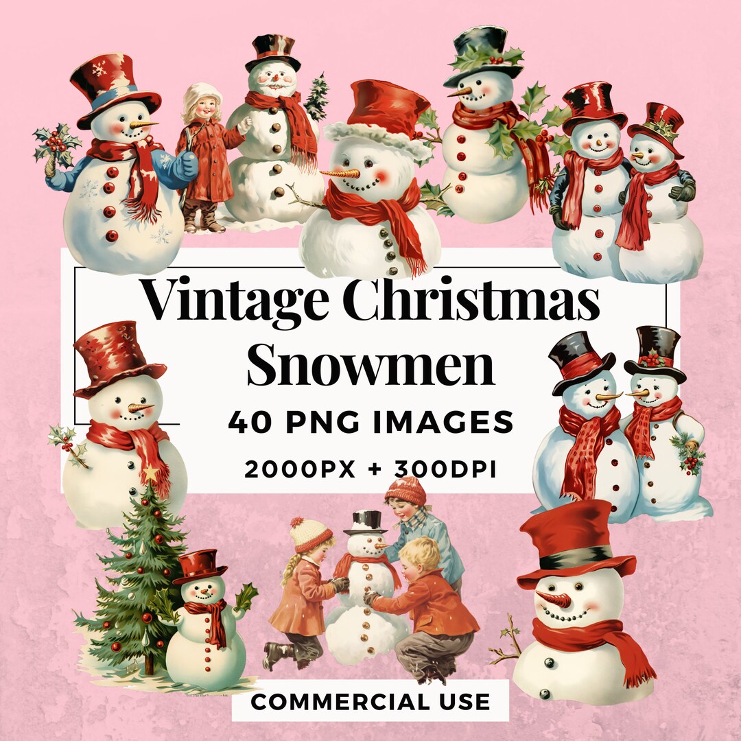 40 Vintage Christmas Snowmen Clipart Pack INSTANT DOWNLOAD 40 Snowmen ...