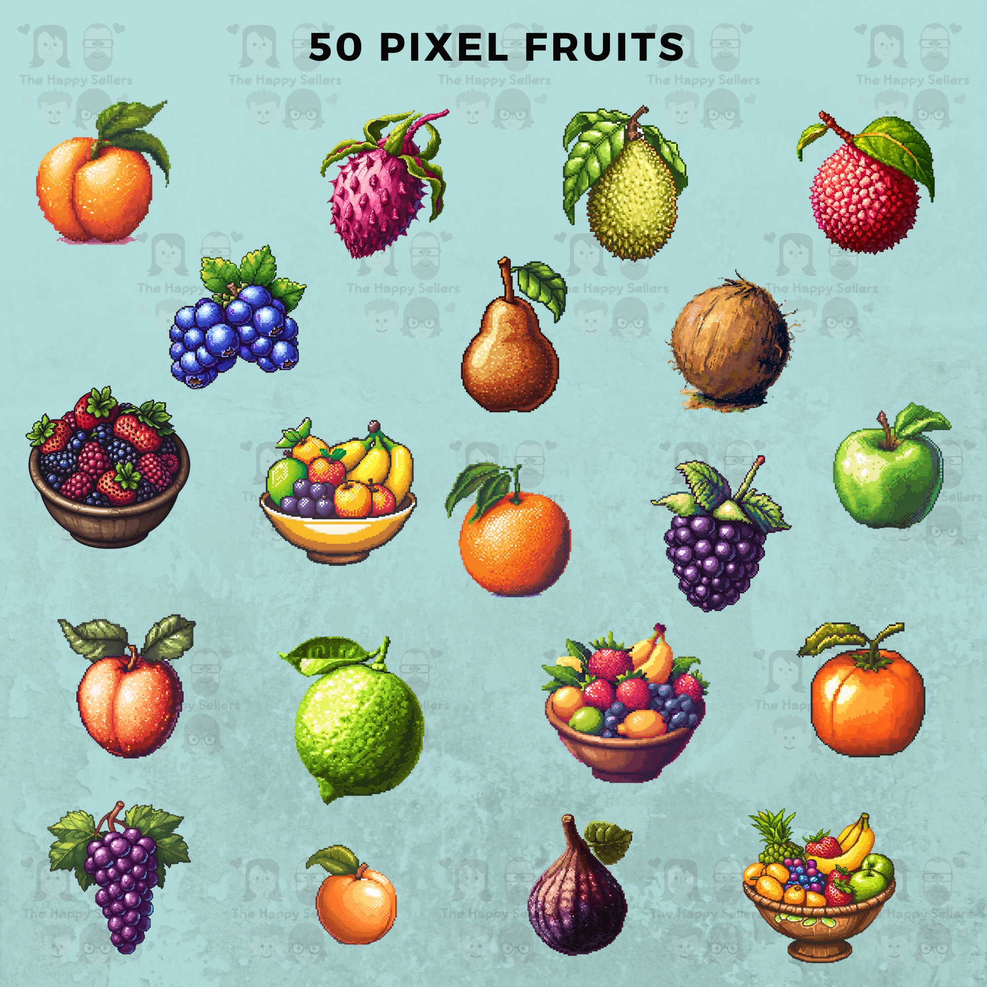 50 Pixel Fruits Clipart Pack INSTANT DOWNLOAD 50 Pixel Art ...