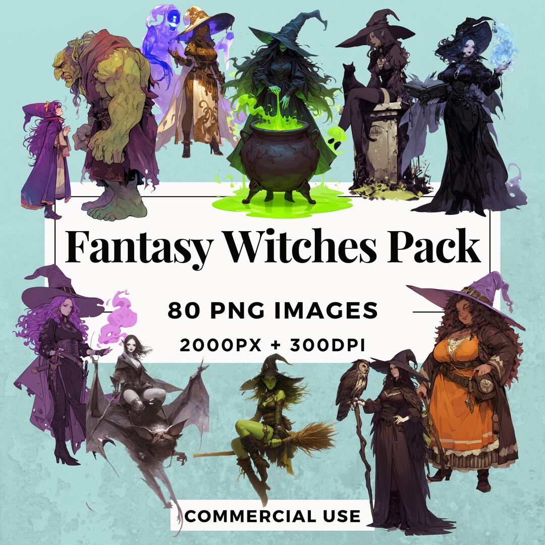 80 Fantasy Witches Pack Clipart Pack INSTANT DOWNLOAD 80 Enchanting ...