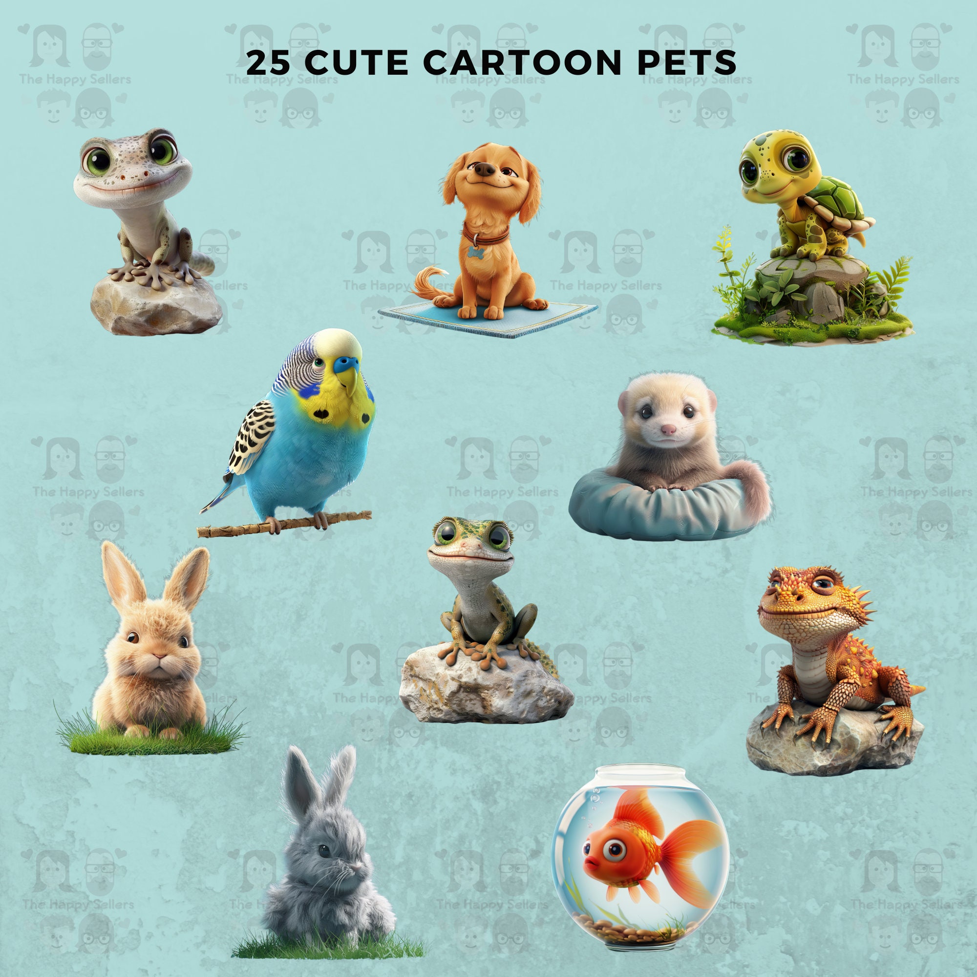 25 Cute Cartoon Pets Clipart Pack INSTANT DOWNLOAD 25 Adorable Cartoon ...
