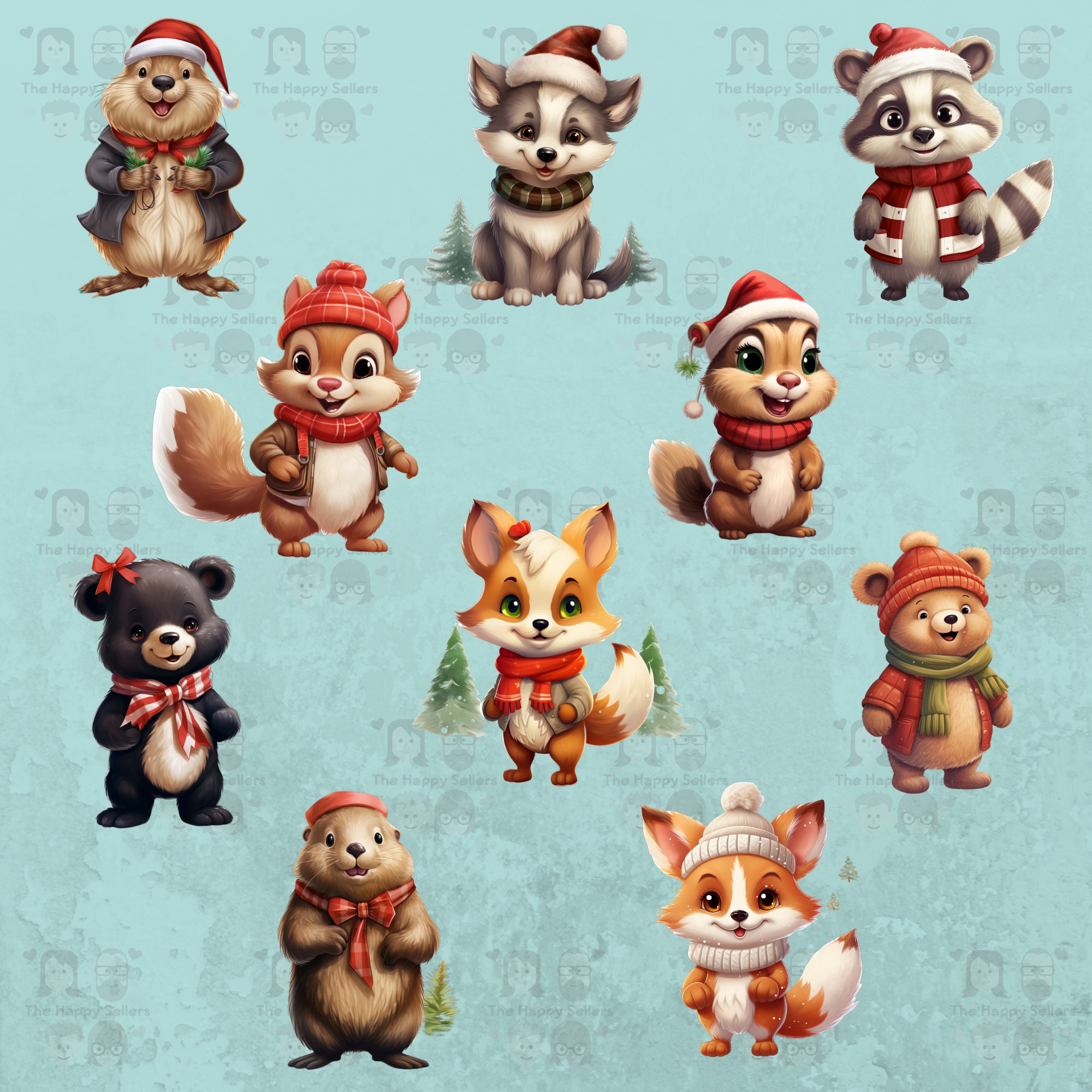30 Forest Animals Christmas Clipart Pack INSTANT DOWNLOAD - Etsy