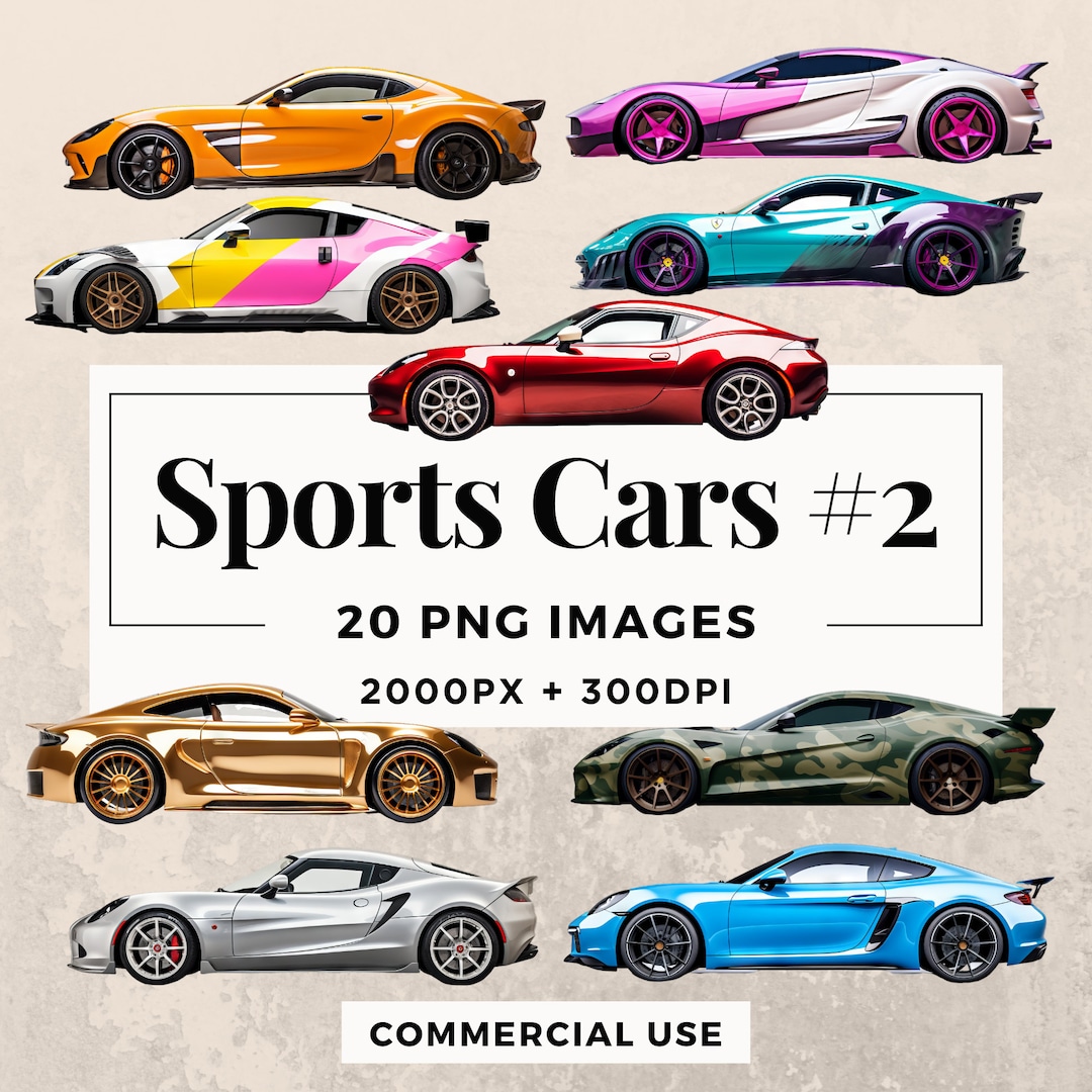 20 Sports Cars Clipart Pack #2 INSTANT DOWNLOAD 20 Sleek Sports Car ...