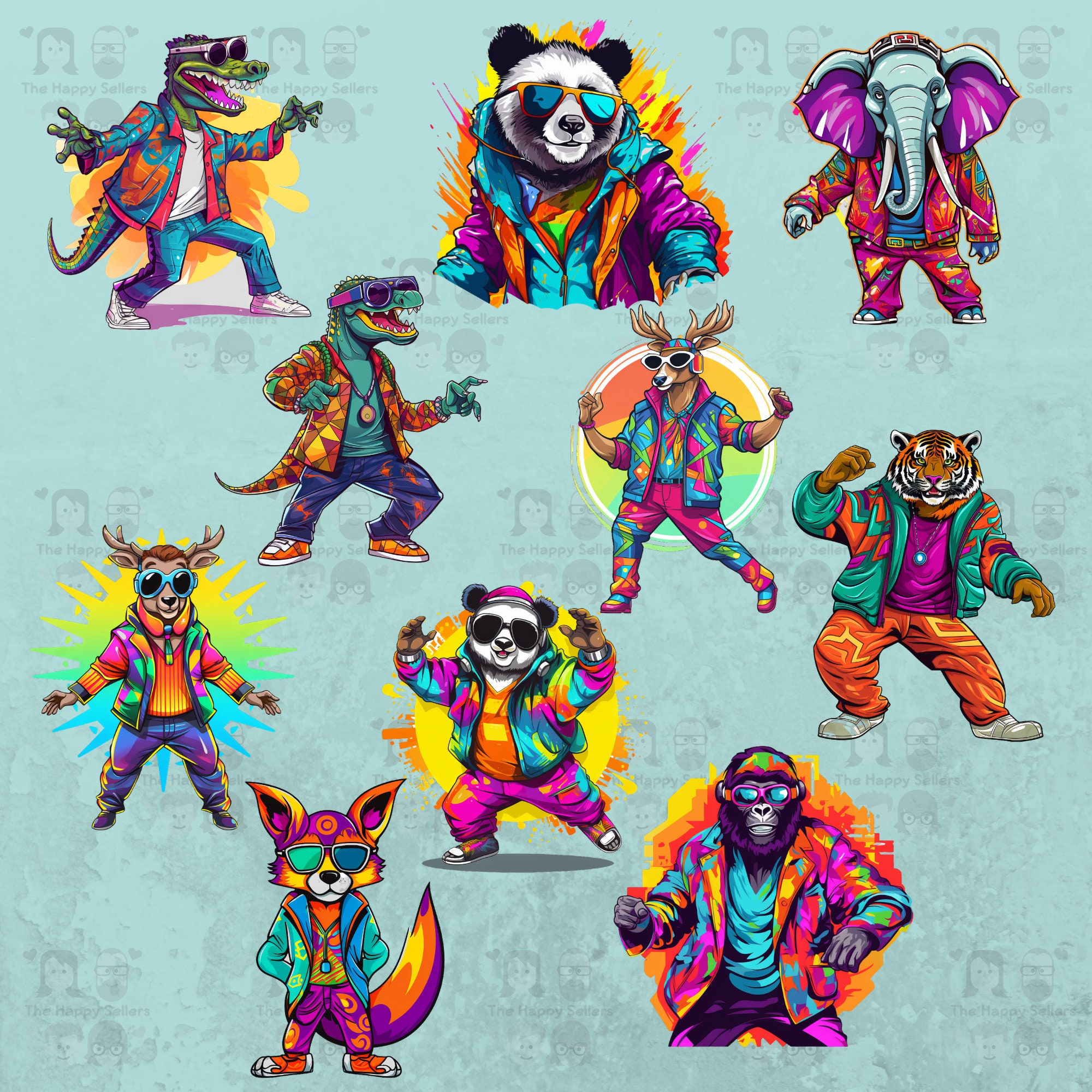 20 Disco Animals Clipart Pack INSTANT DOWNLOAD 20 Funky Illustrations ...